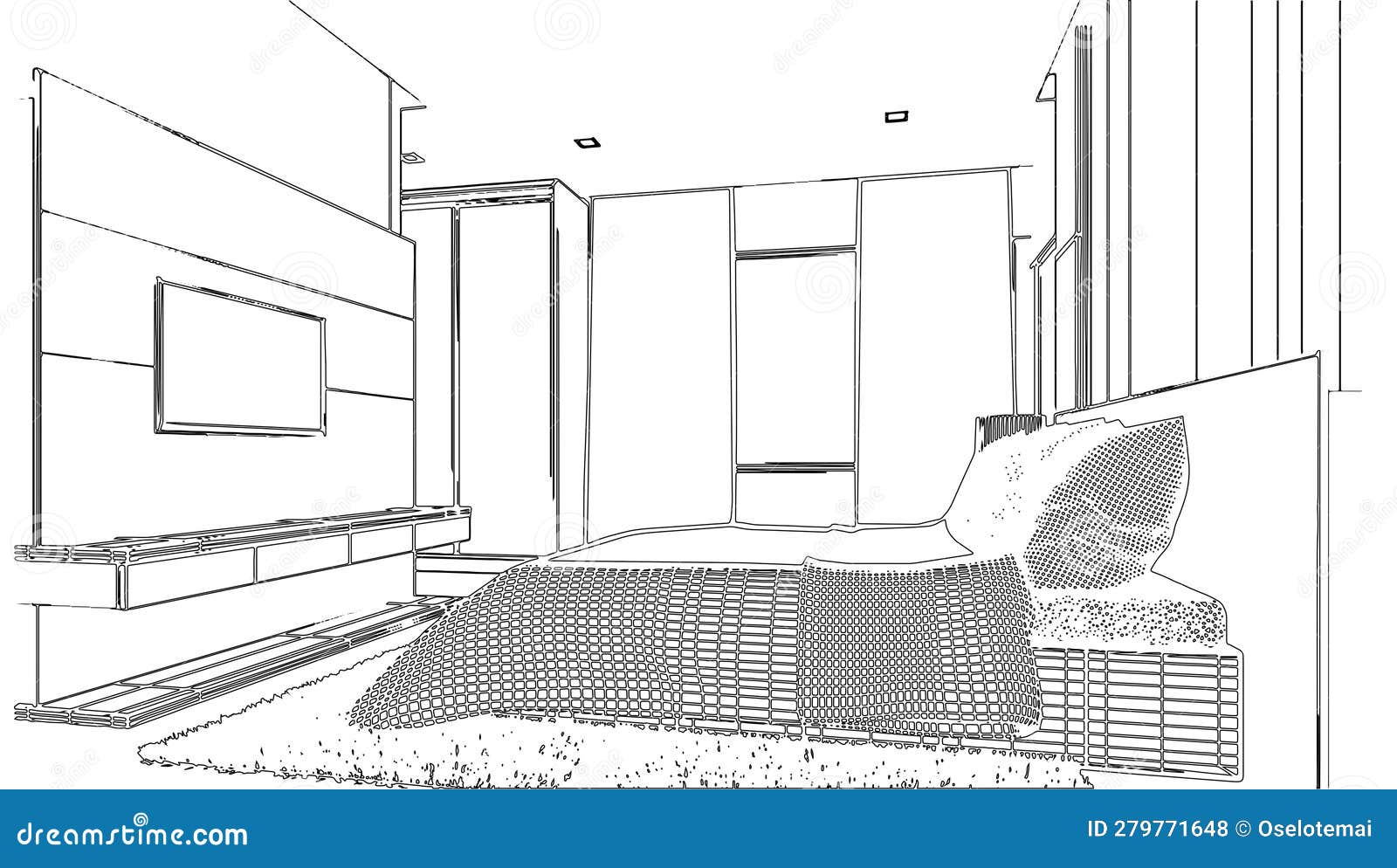 Bedroom Drawings in Modern Style,3d Rendering Stock Vector ...