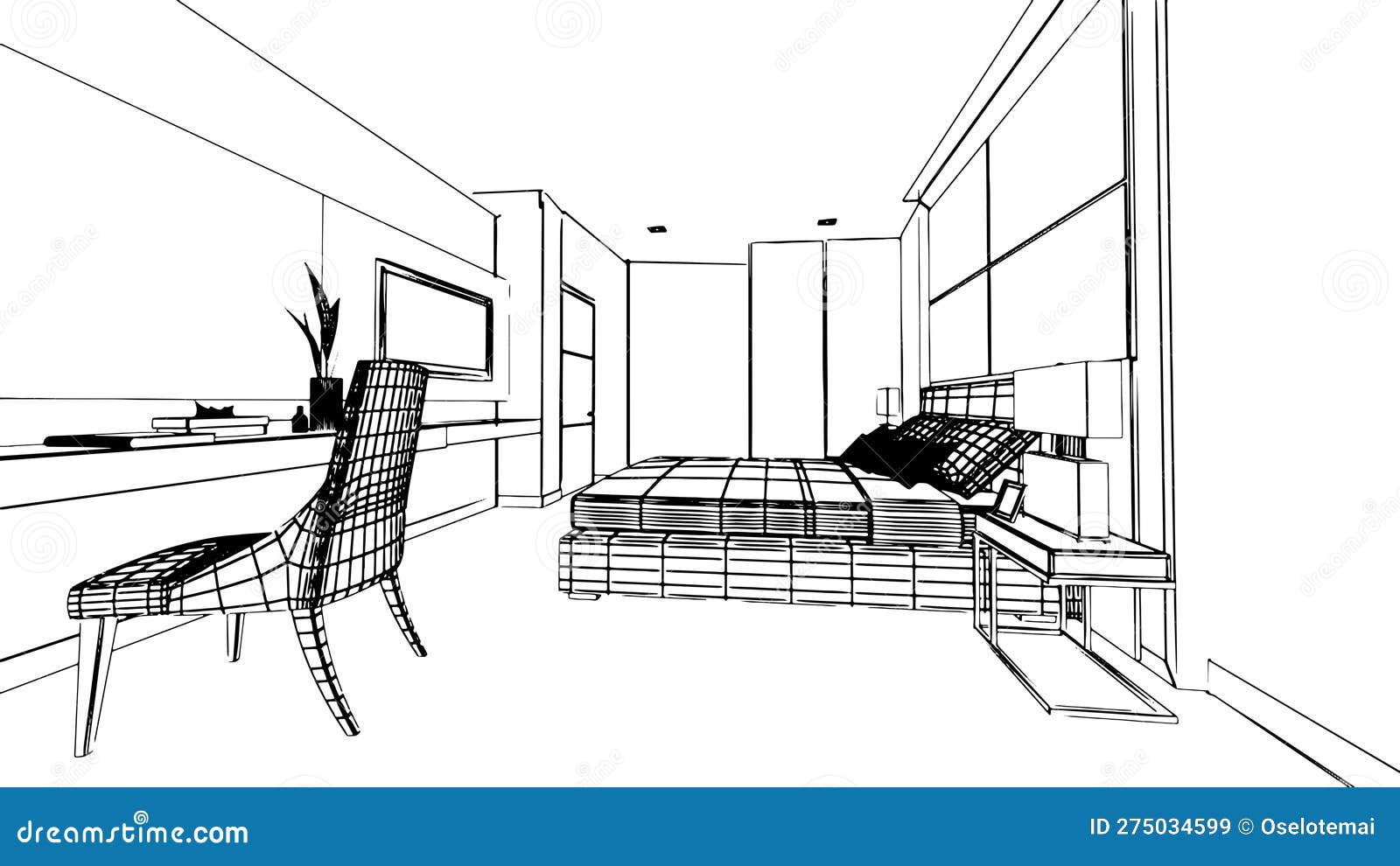 Bedroom Drawings in Modern Style,3d Rendering Stock Vector ...