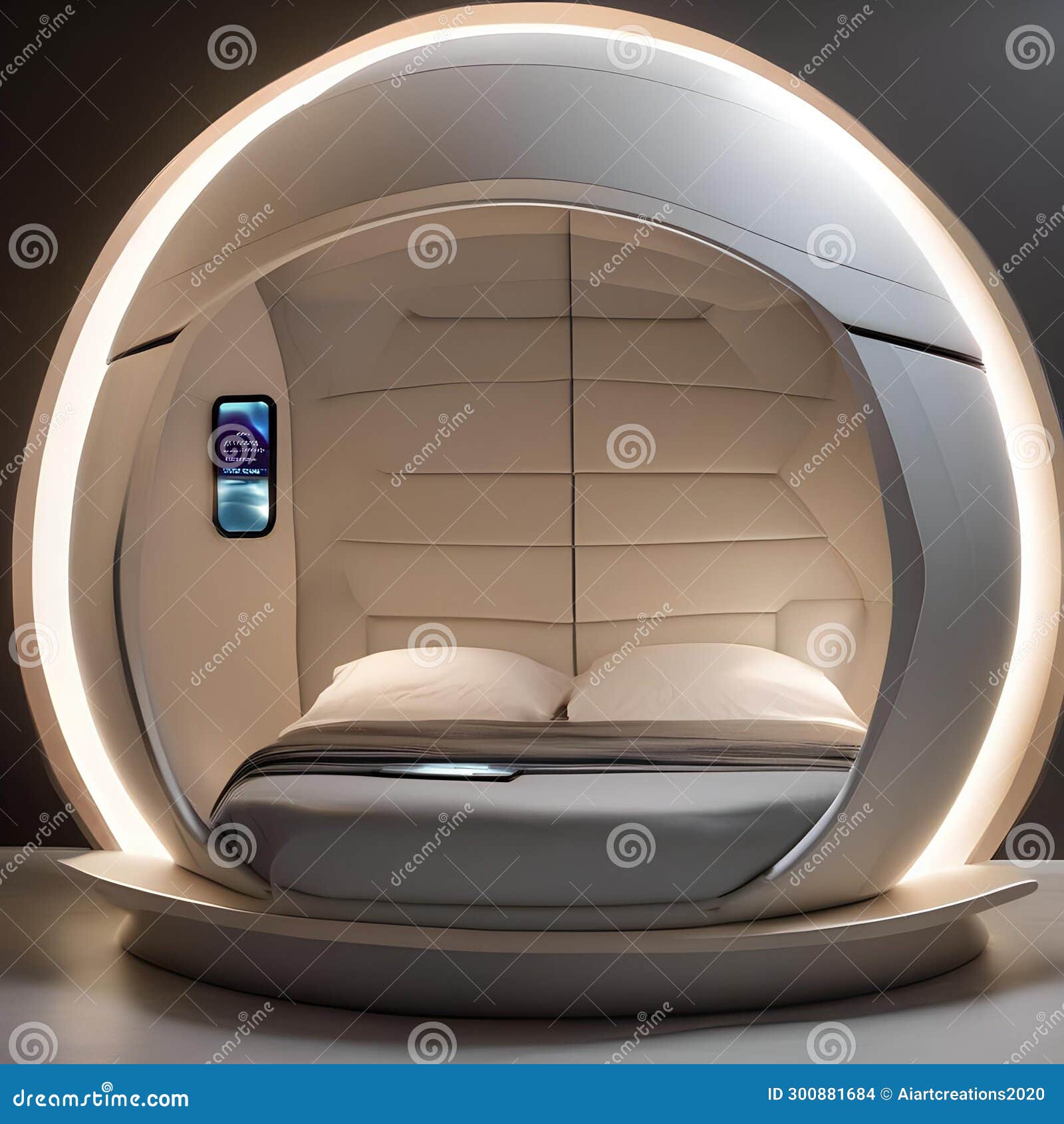 A Bedroom Featuring a High-tech Sleep Pod with Integrated Biofeedback ...