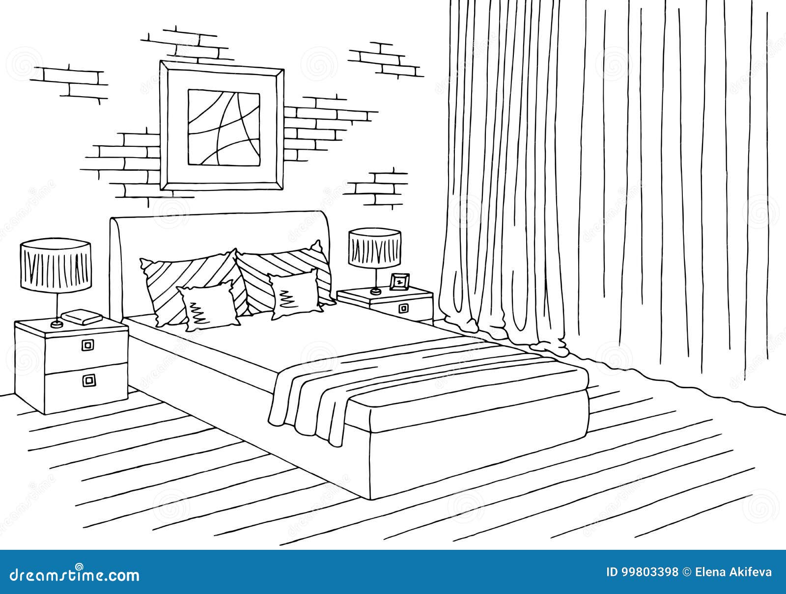 Bedroom Graphic Black White Interior Sketch Illustration Stock Vector ...