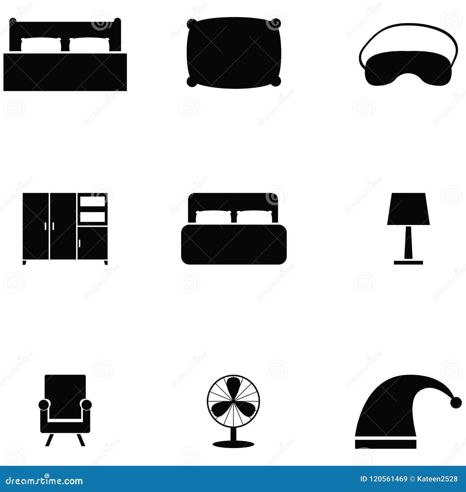 Bedroom icon set stock vector. Illustration of furniture - 120561469