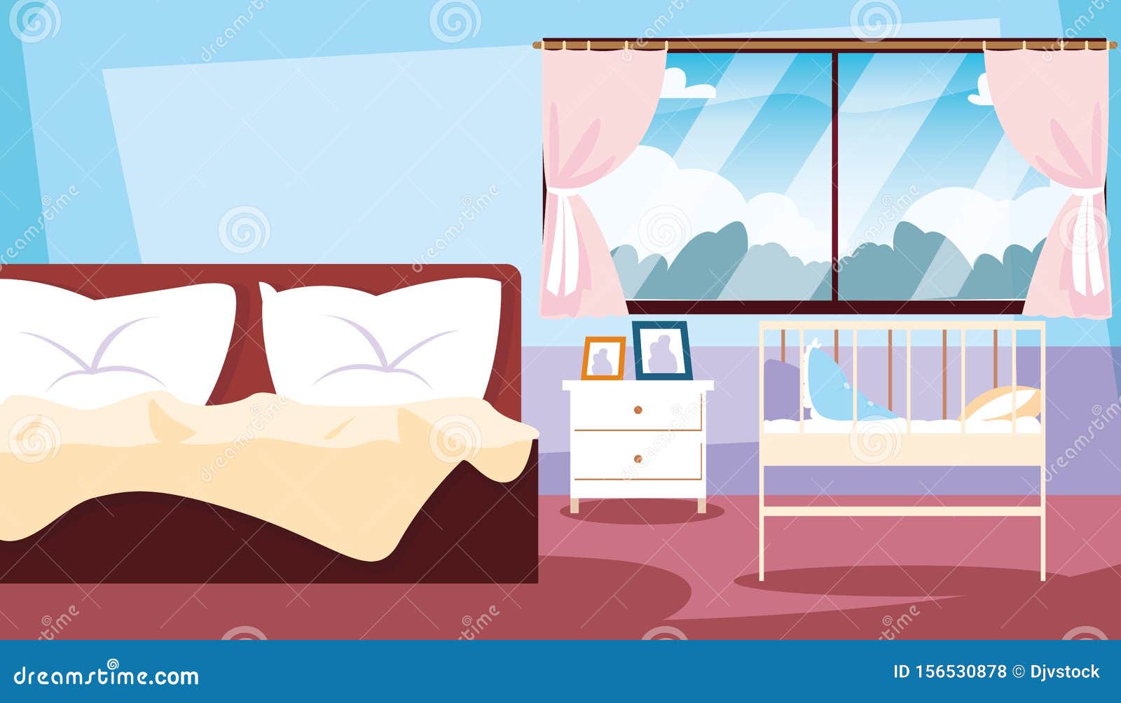 Bedroom Inside with Bed and Crib Stock Illustration - Illustration of ...