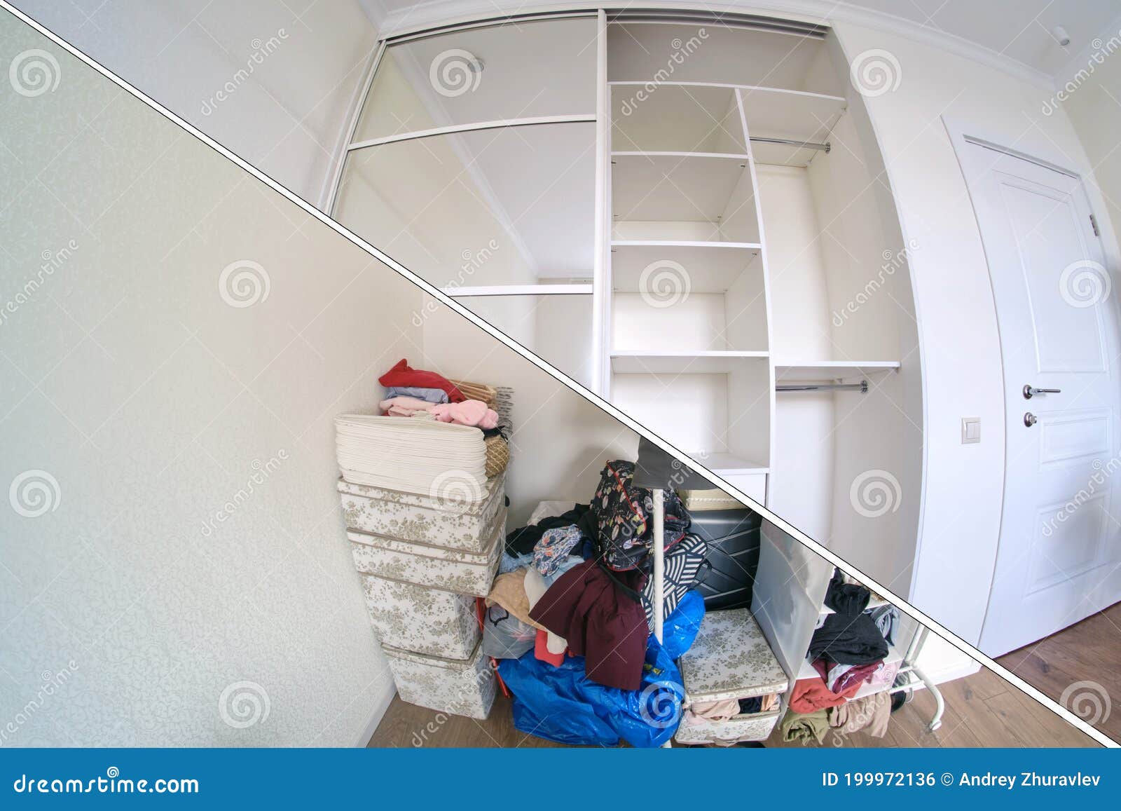 Bedroom before and after Installation of the Built-in Wardrobe Stock ...