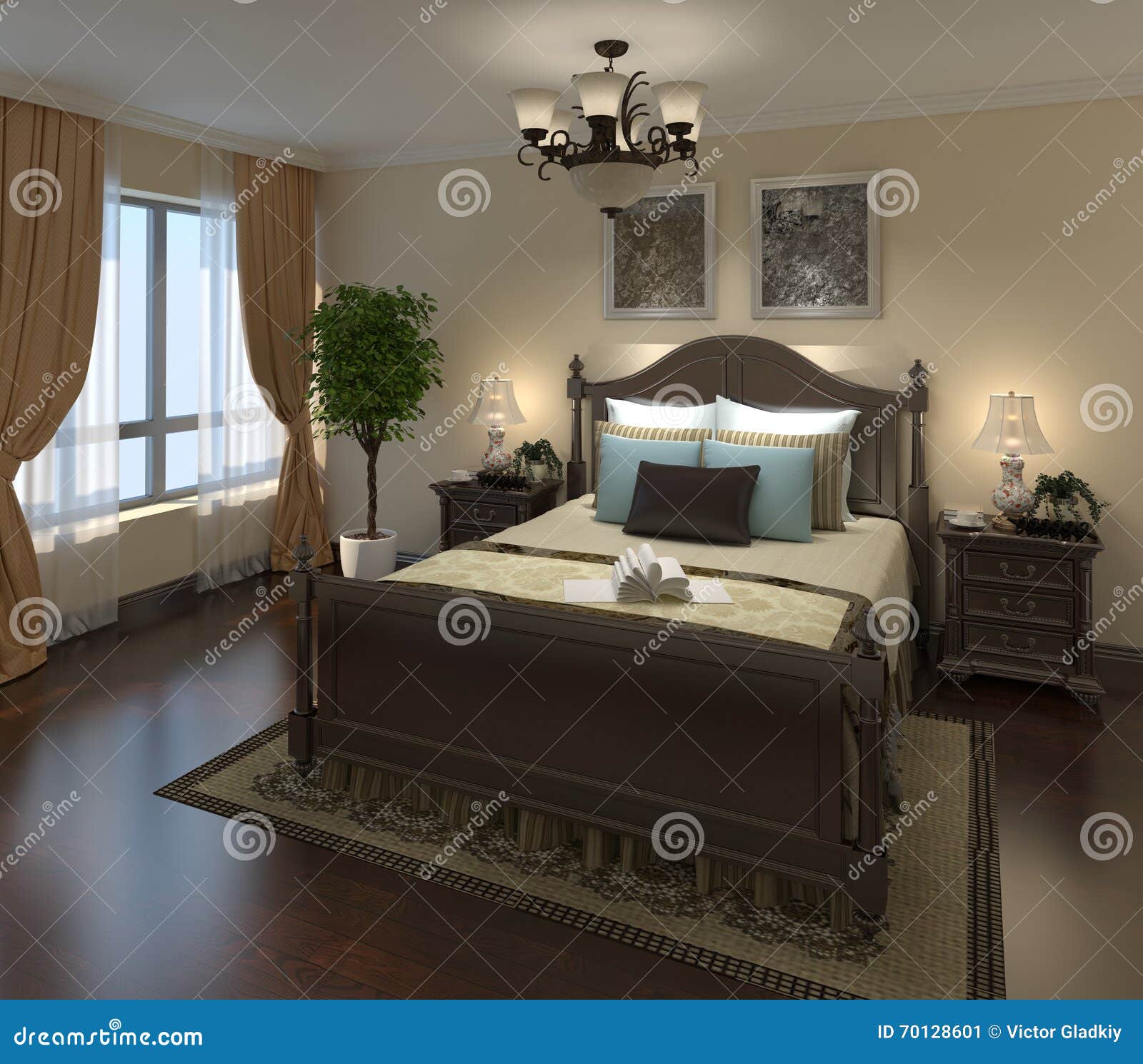 Bedroom Interior 3D Rendering Stock Image - Image of bedroom, design ...