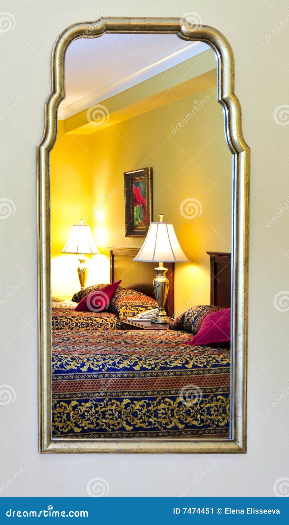 Bedroom Interior Reflected in Mirror Stock Image - Image of furniture ...