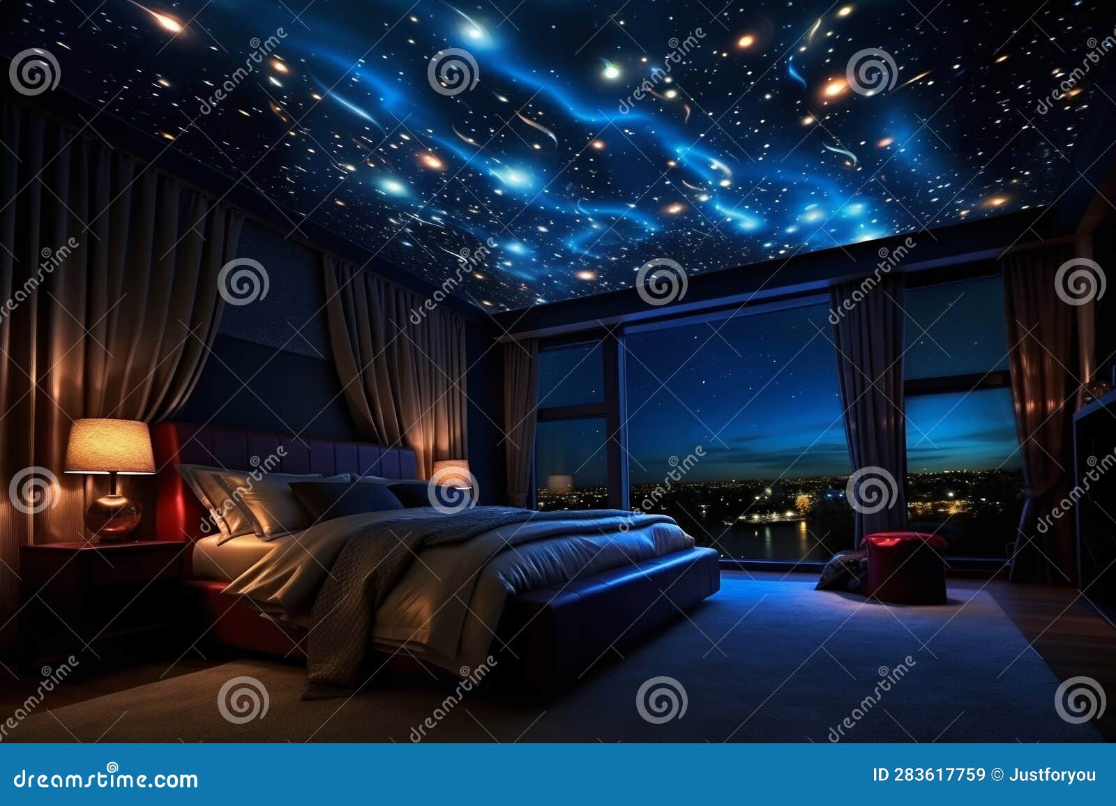 Bedroom Interior with a Starry Design on the Ceiling. Generative Ai ...