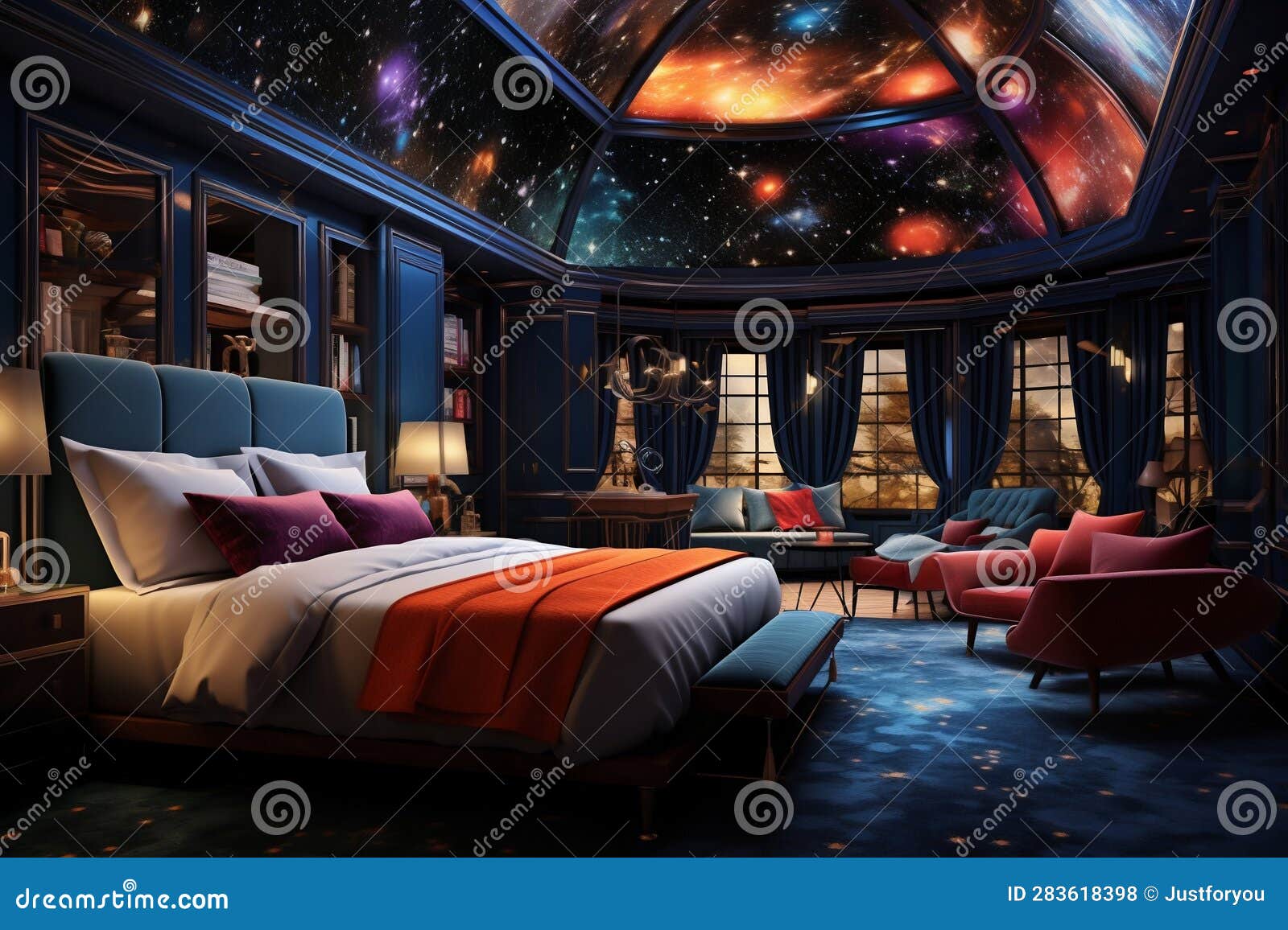 Bedroom Interior with a Starry Design on the Ceiling. Generative Ai ...