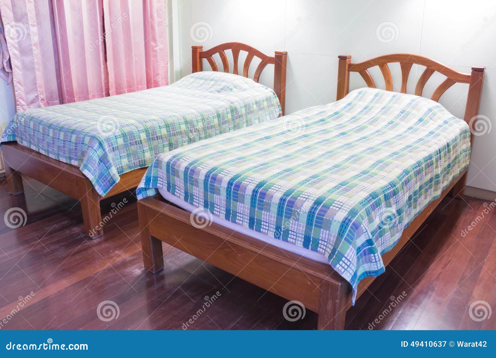 Bedroom Interior with Two Double Beds Stock Image - Image of decor ...