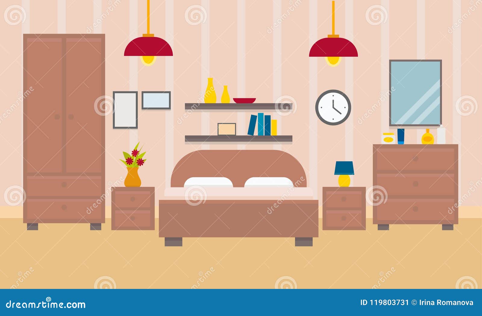 Bedroom Interior Vector Flat Illustration Stock Vector - Illustration ...