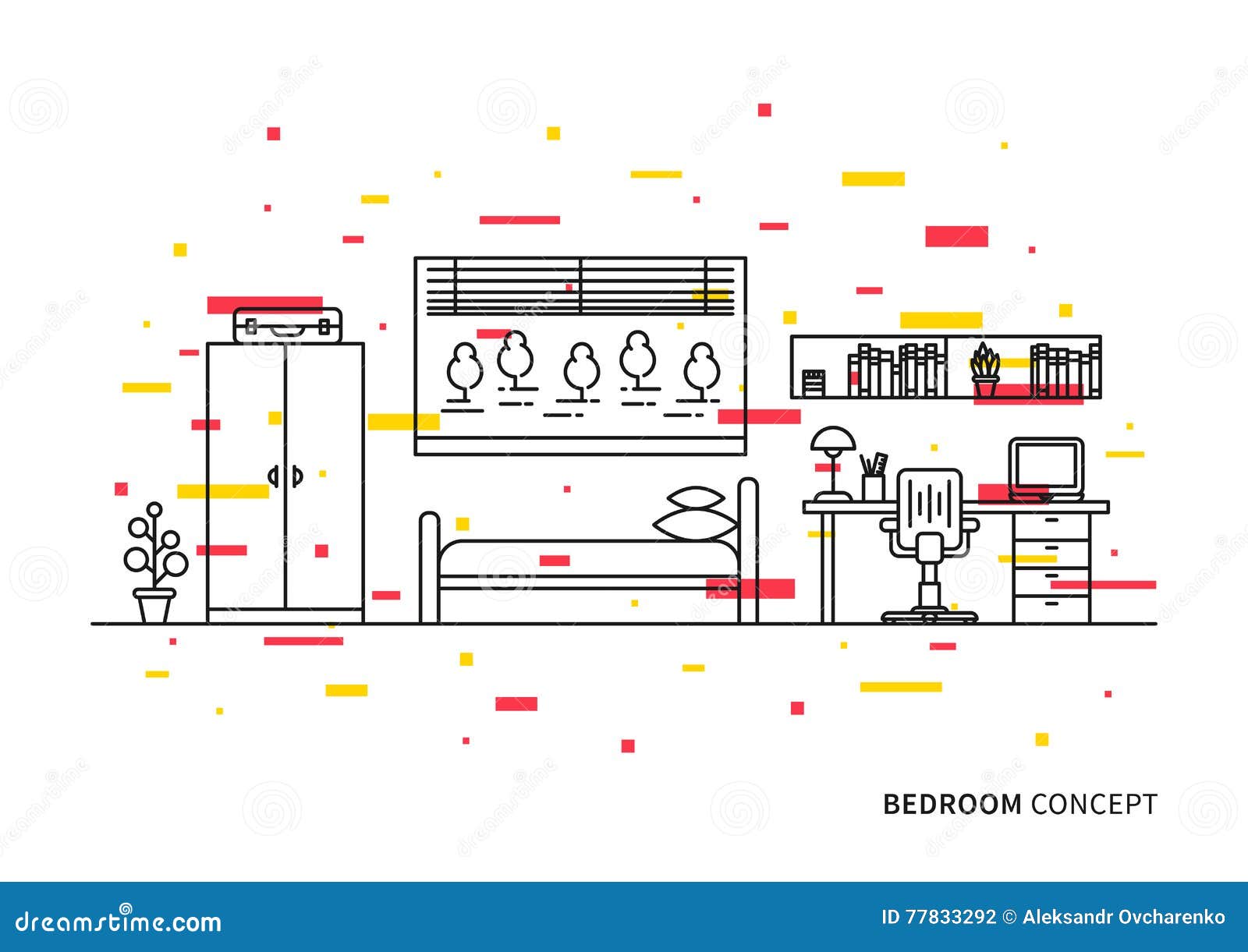 Bedroom Interior Vector Illustration Stock Vector - Illustration of ...