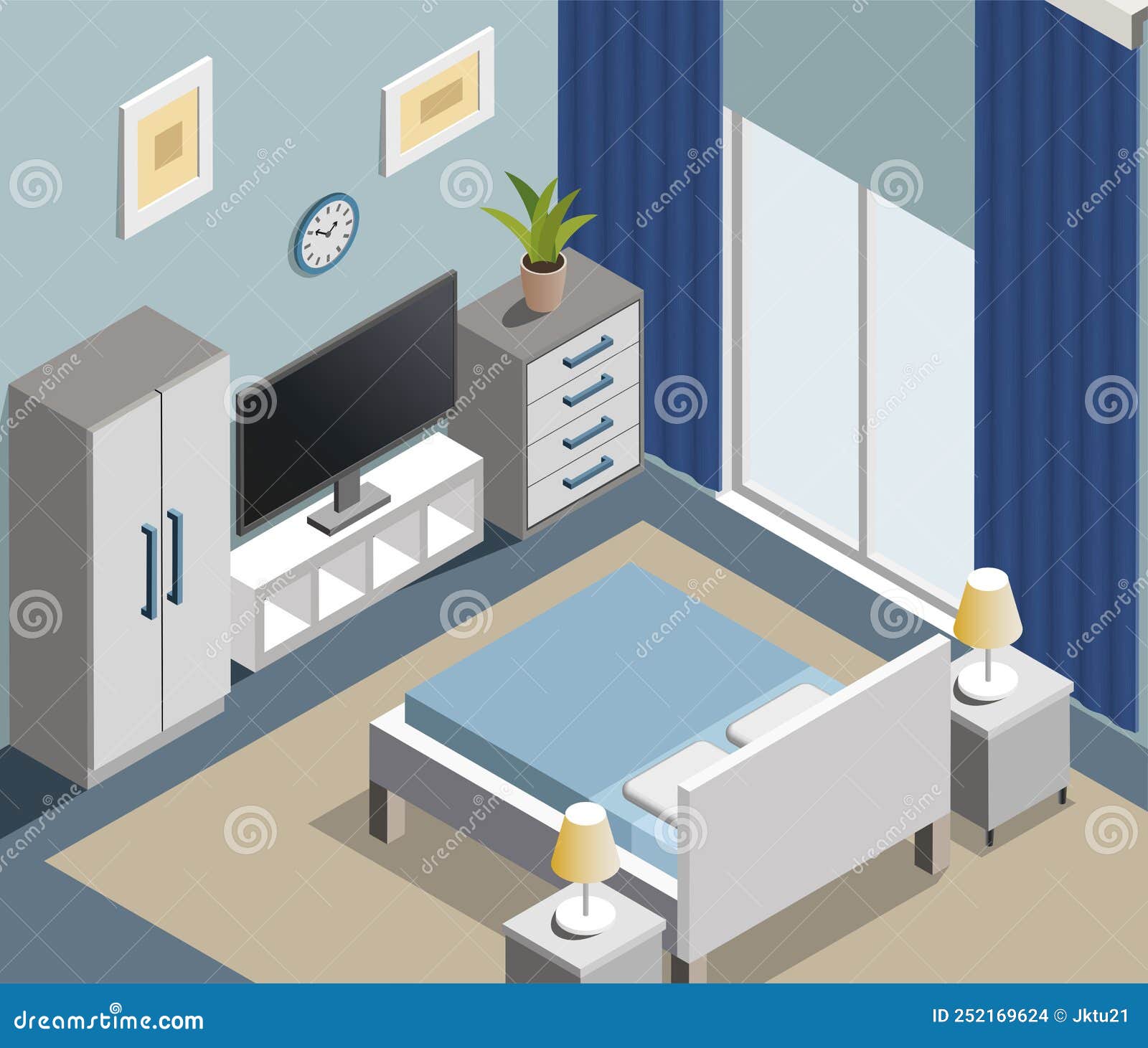 Bedroom Interior Vector Isometric Illustration Stock Vector ...
