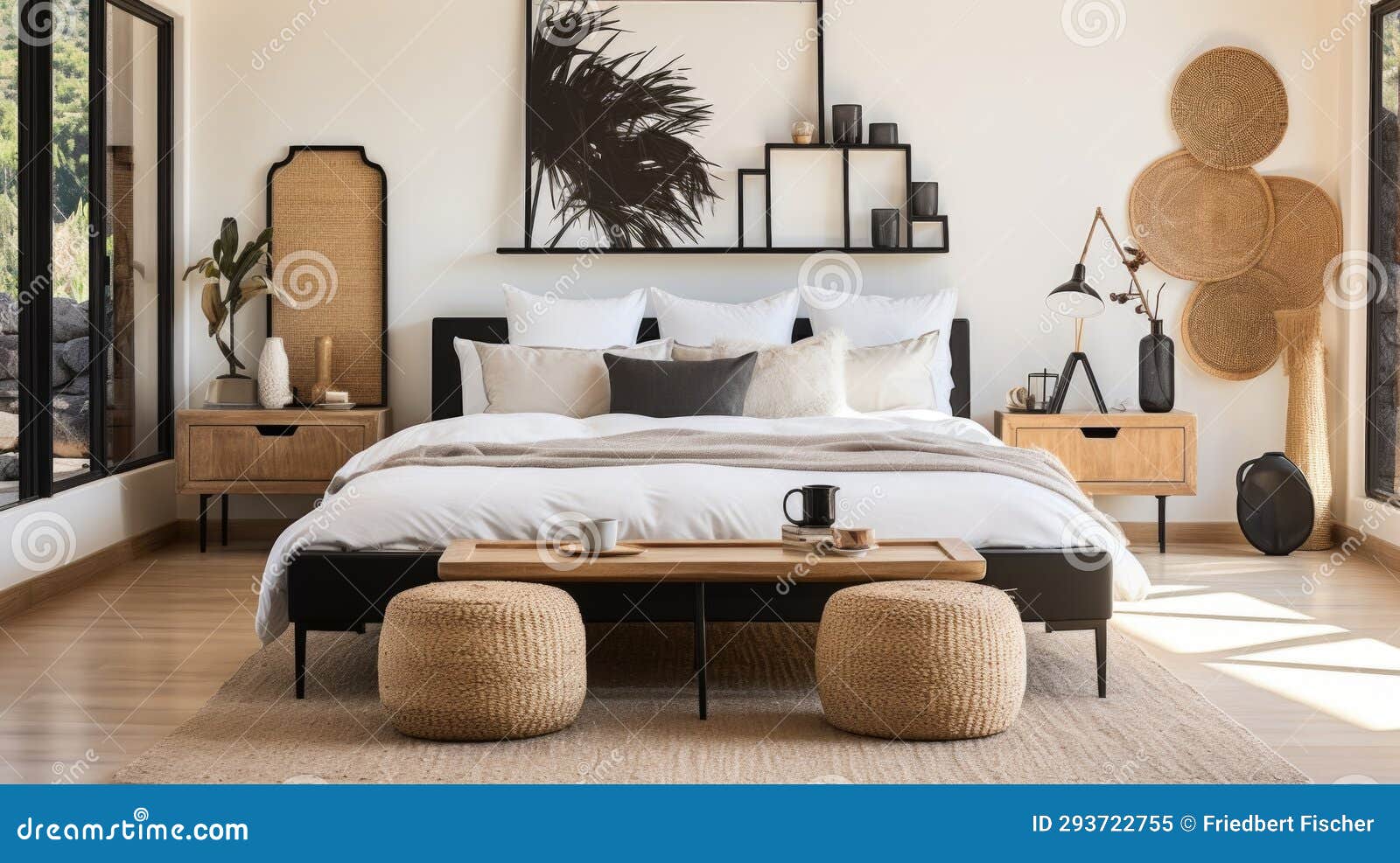 A Bedroom with a Large Bed and a Coffee Table Stock Image - Image of ...