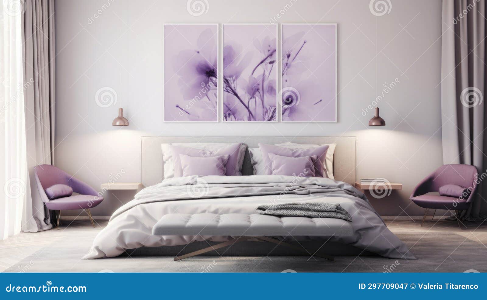 Bedroom Lavender Interior Design for Inspiration and Ideas. Stock Image ...