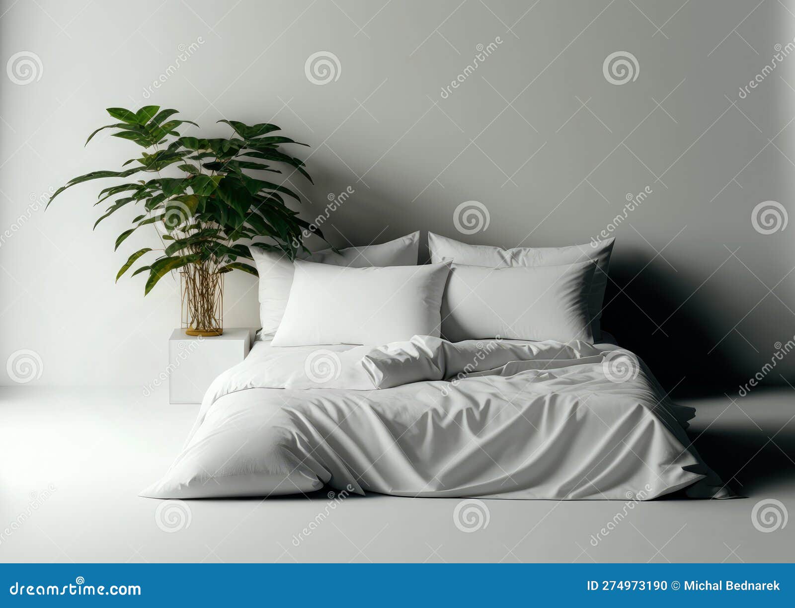 Bedroom Minimalist Apartment Interior with Unmade Bed. Generative AI ...