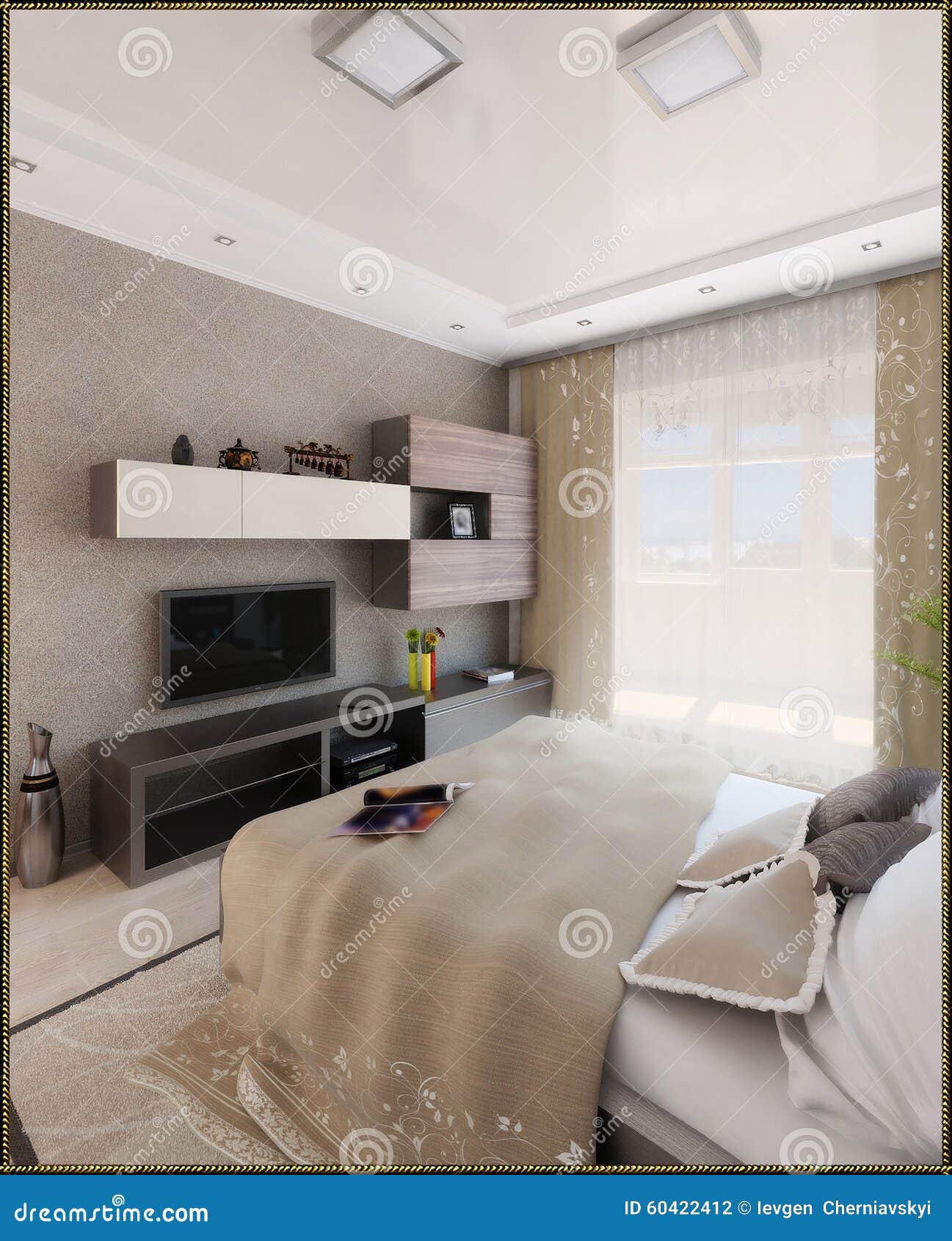 Bedroom Modern Style Interior Design, 3D Render Stock Photo - Image of ...