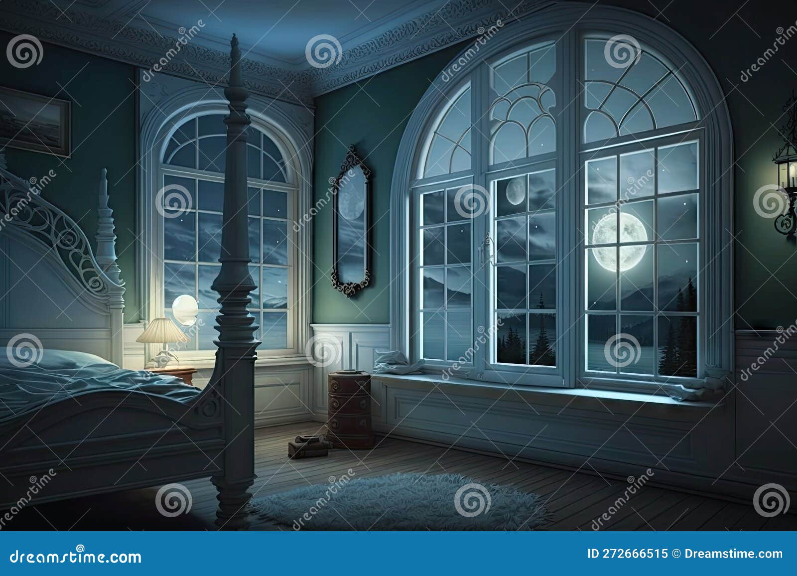 Bedroom, with Moonlight Shining through the Windows, Providing a Serene ...