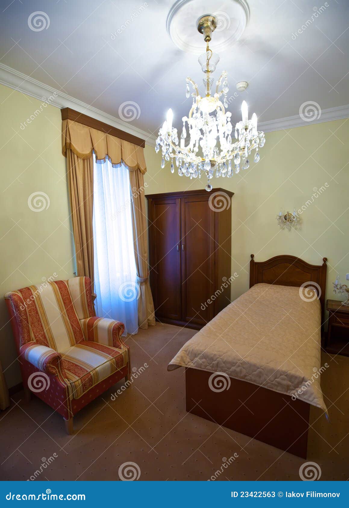 Bedroom with single bed stock image. Image of bedchamber - 23422563