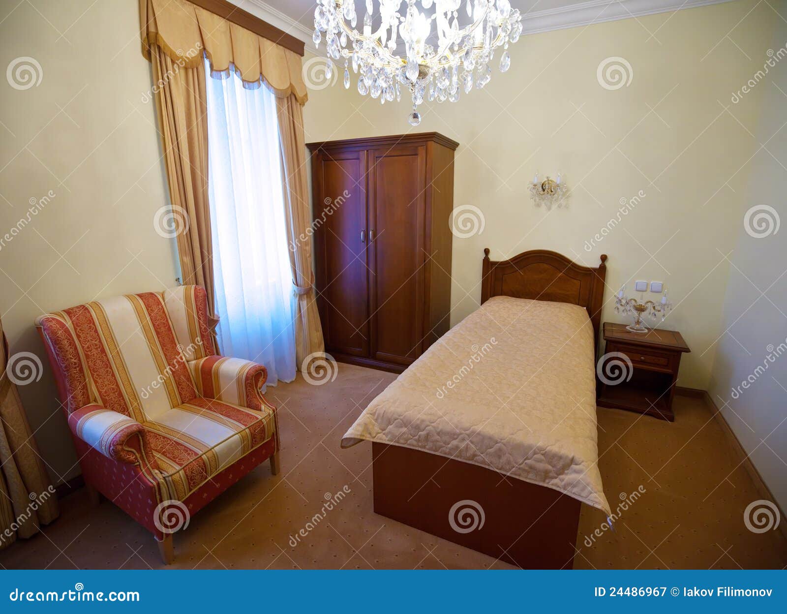 Bedroom with single bed stock image. Image of cover, apartment - 24486967
