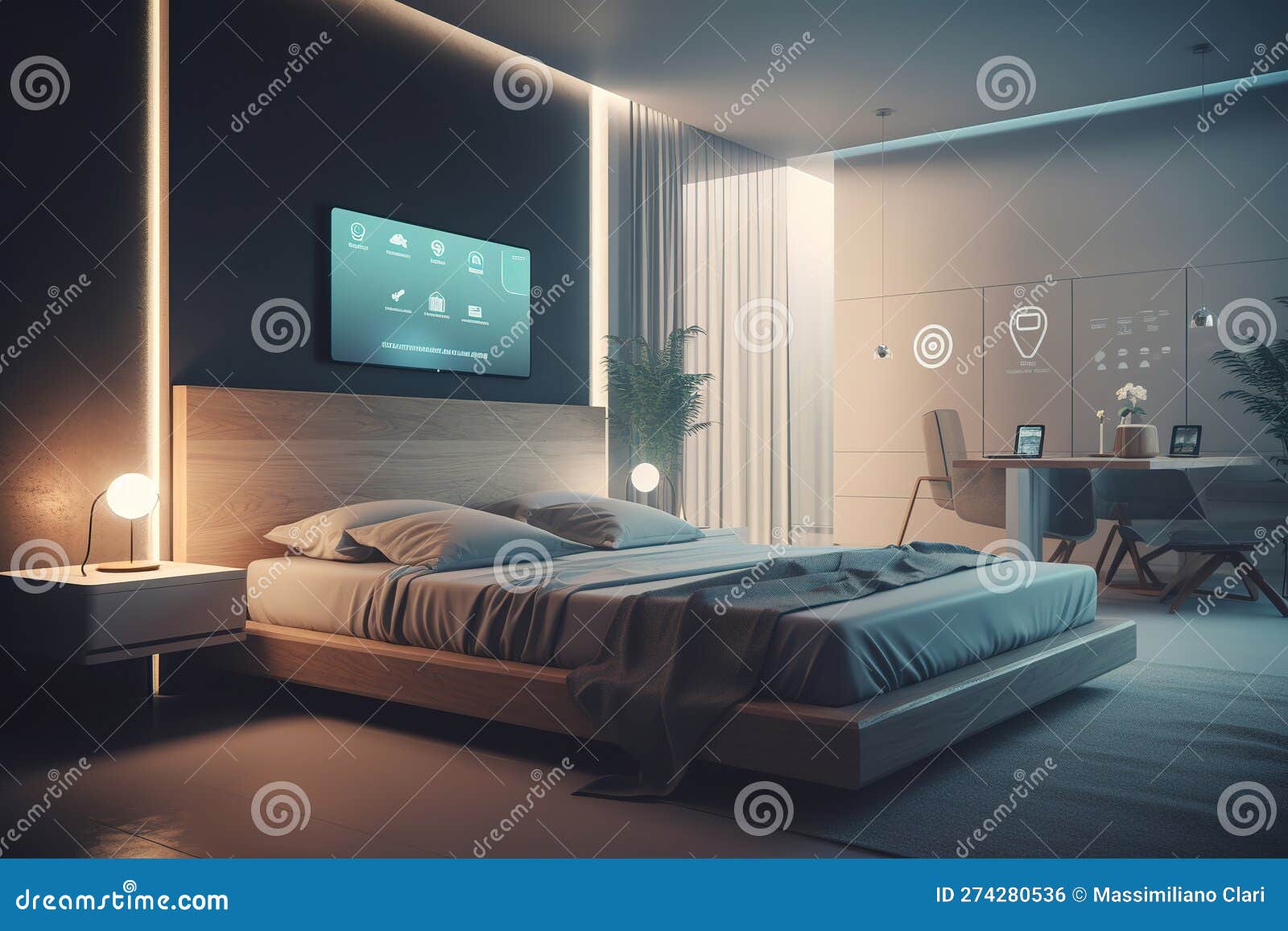 Bedroom with Smart Appliances with Display Screen and Voice-controlled ...