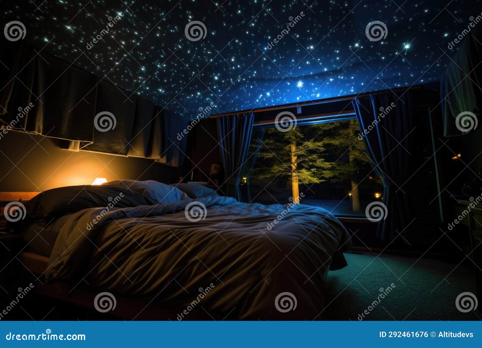 A Bedroom with Stars Projected on Ceiling Stock Photo - Image of ...