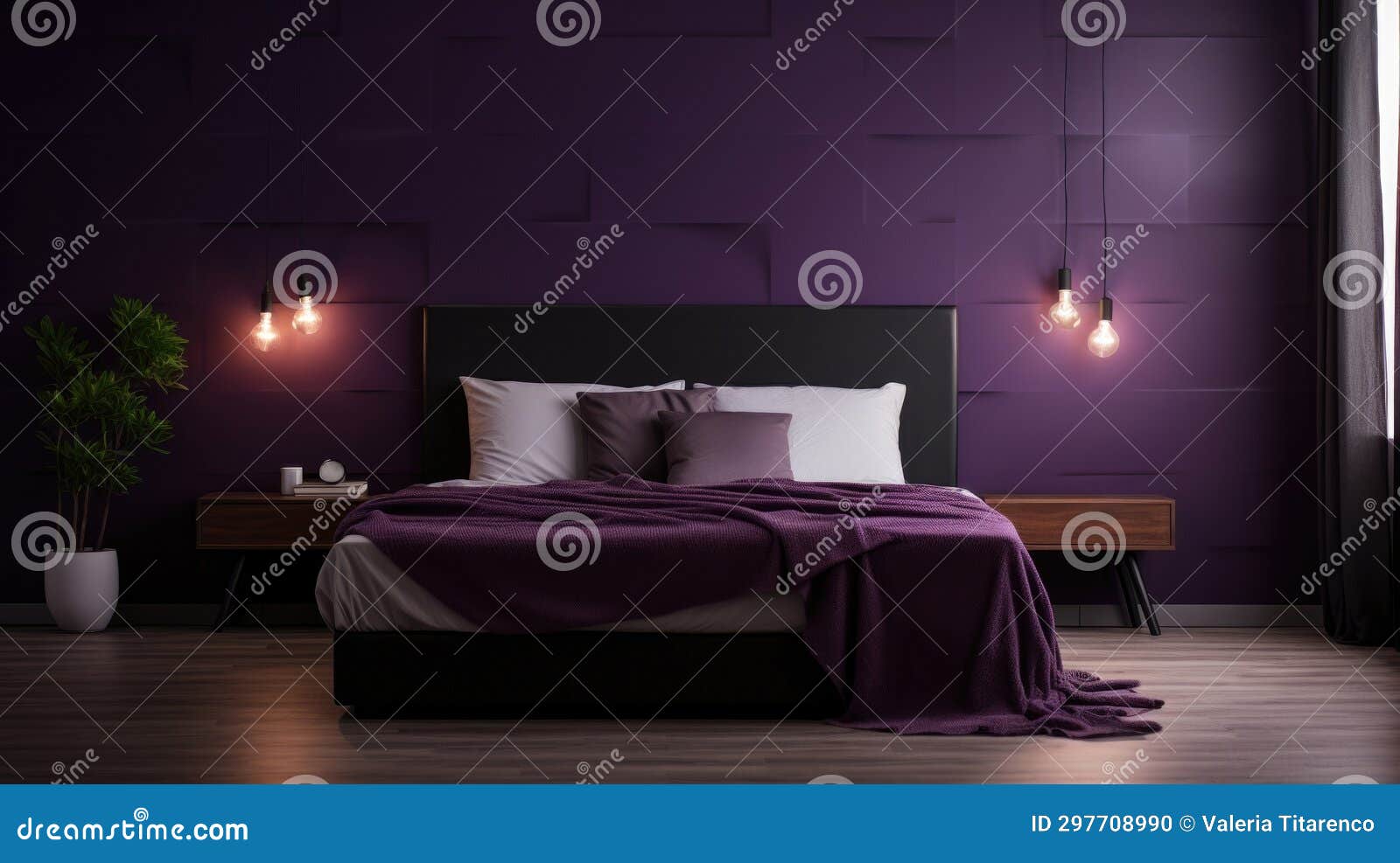 Bedroom Violet Interior Design for Inspiration and Ideas. Stock ...