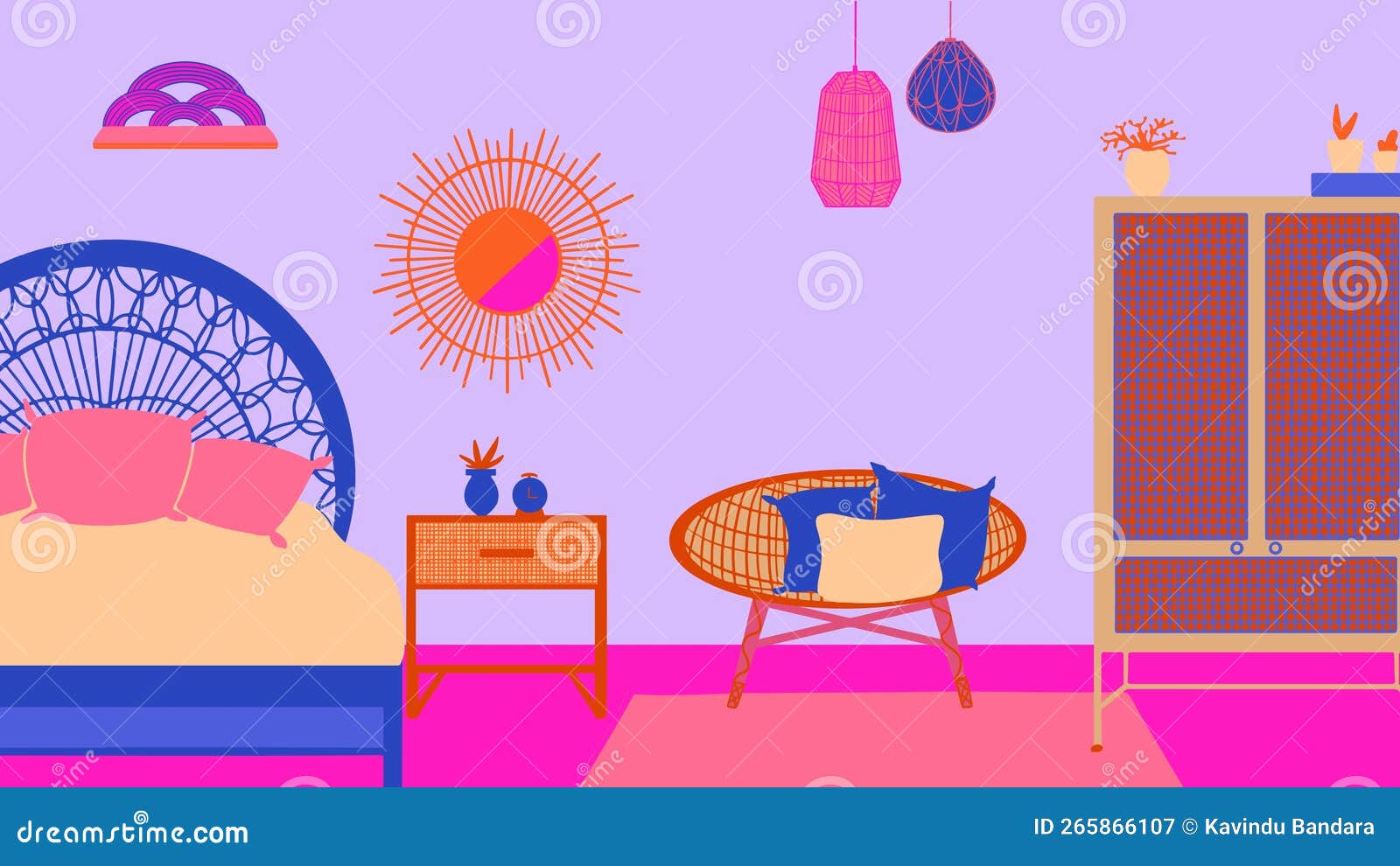 Bedroom Zoom Virtual Background Stock Illustration - Illustration of ...