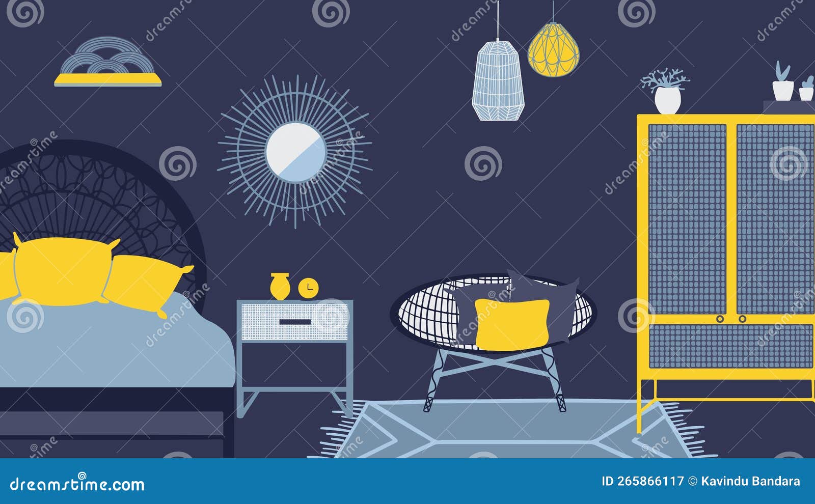 Bedroom Zoom Virtual Background Stock Illustration - Illustration of ...