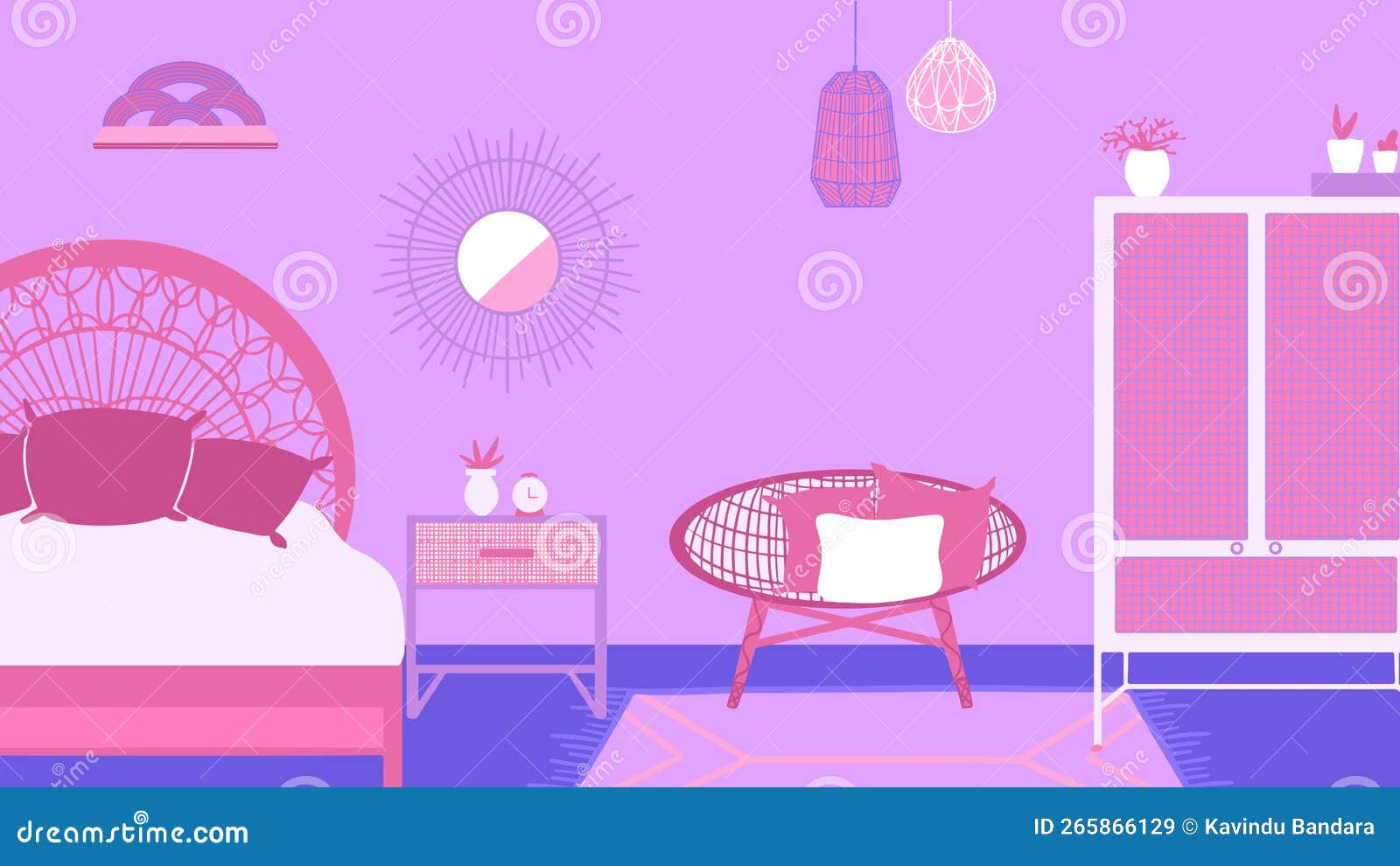 Bedroom Zoom Virtual Background Stock Illustration - Illustration of ...