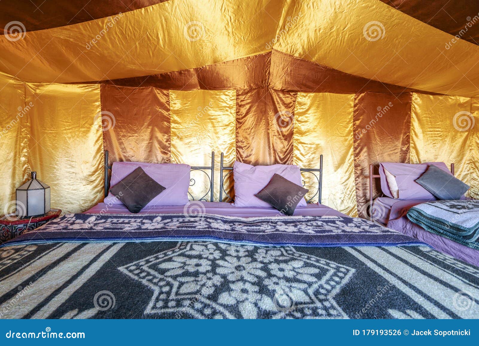 Beds Inside Elegant Tent Set on Sahara Desert, Morocco Stock Photo ...