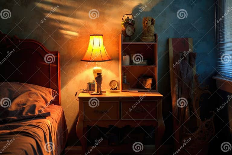 Bedside Lamp Casting Shadows on Bedroom Wall Stock Photo - Image of ...