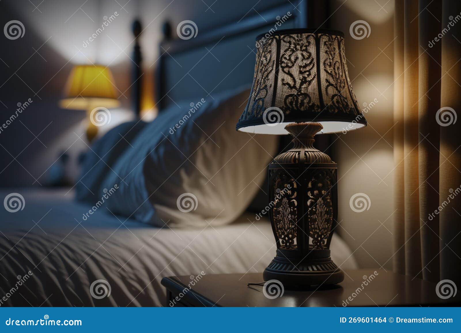 Bedside Lamp Dim Lighting at Night Stock Illustration - Illustration of ...