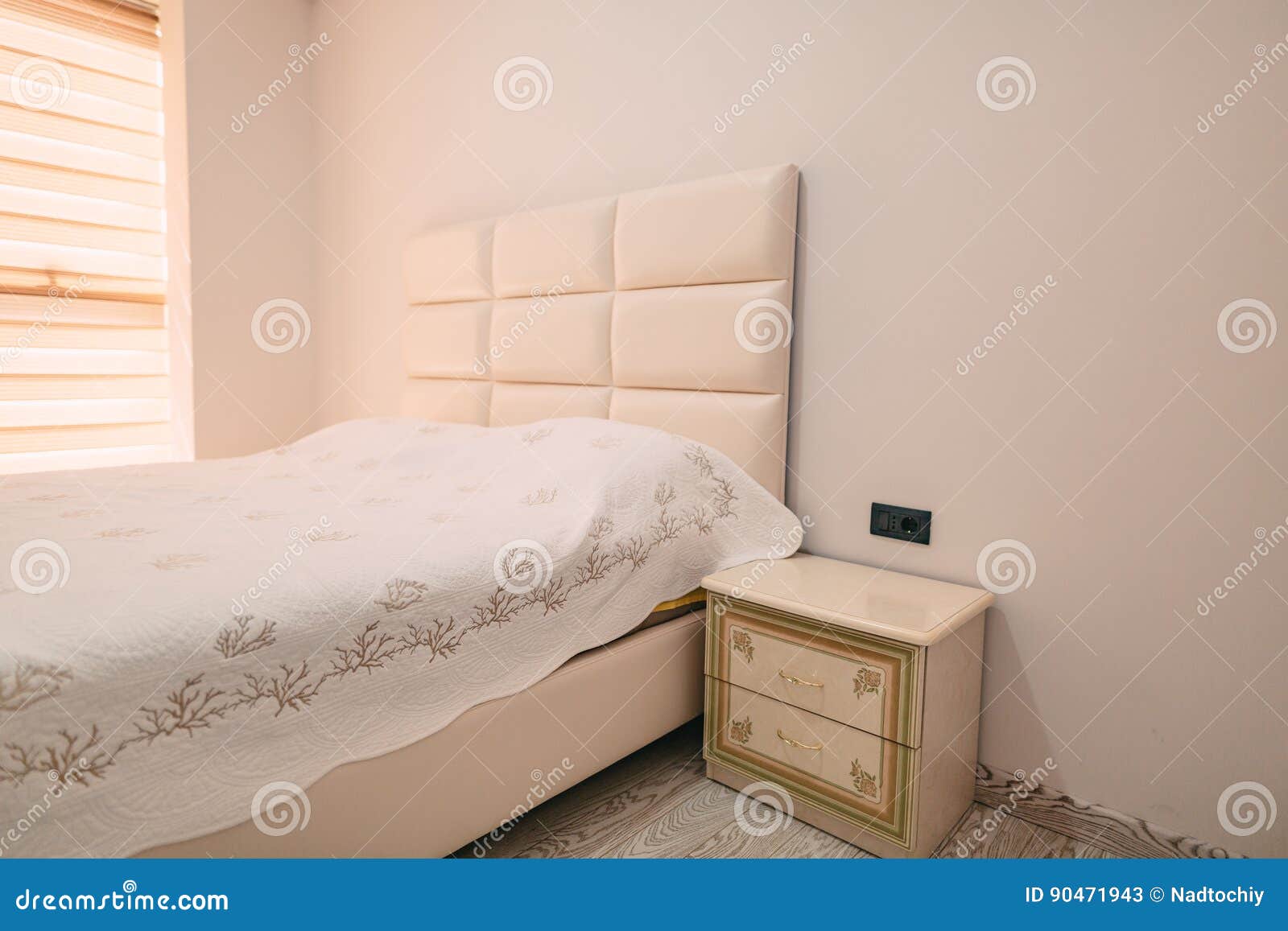Bedside Table in the Bedroom Next To Bed. Stock Image - Image of home ...