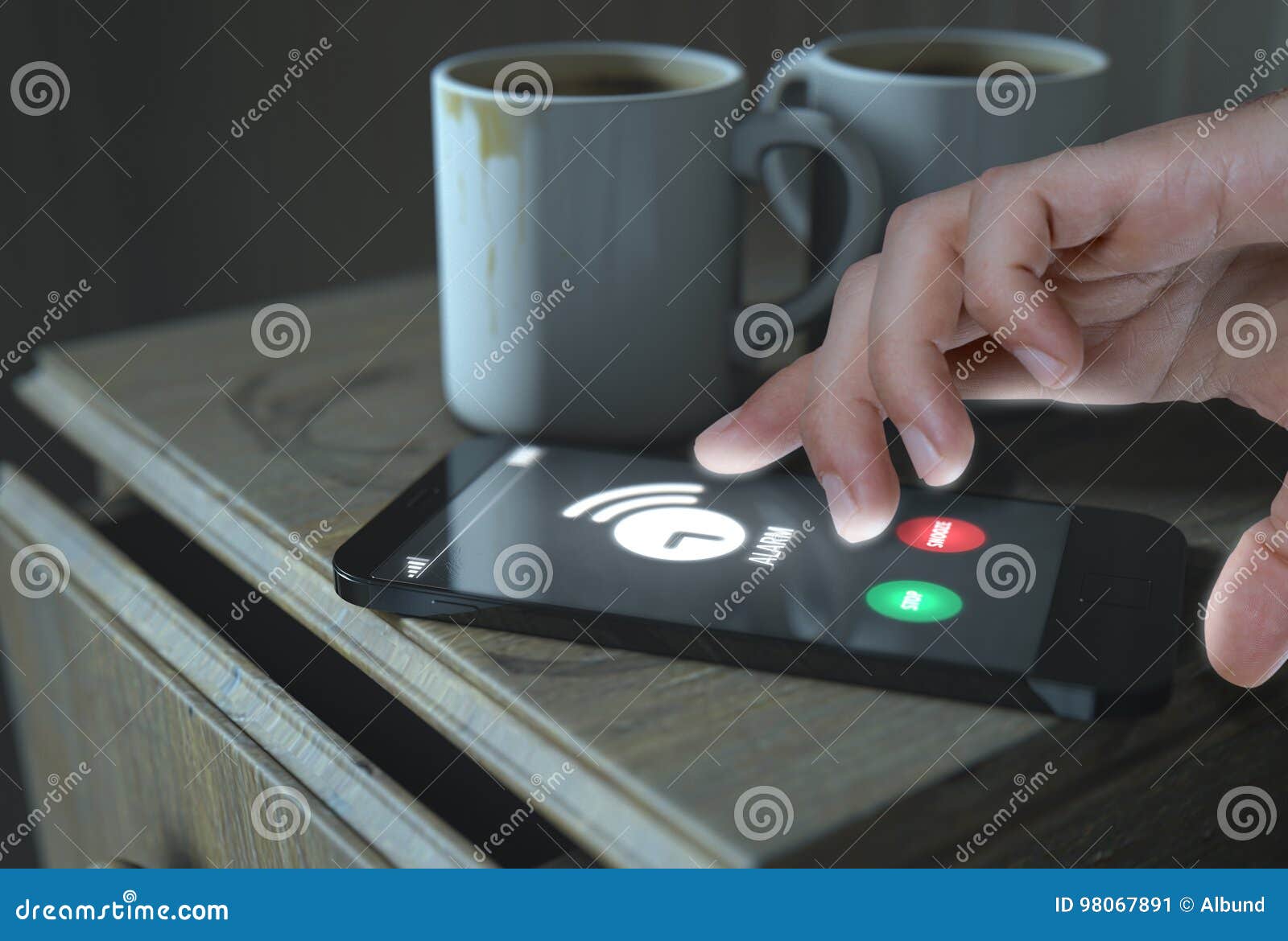 Bedside Table and Cellphone Stock Image - Image of calling, dirty: 98067891