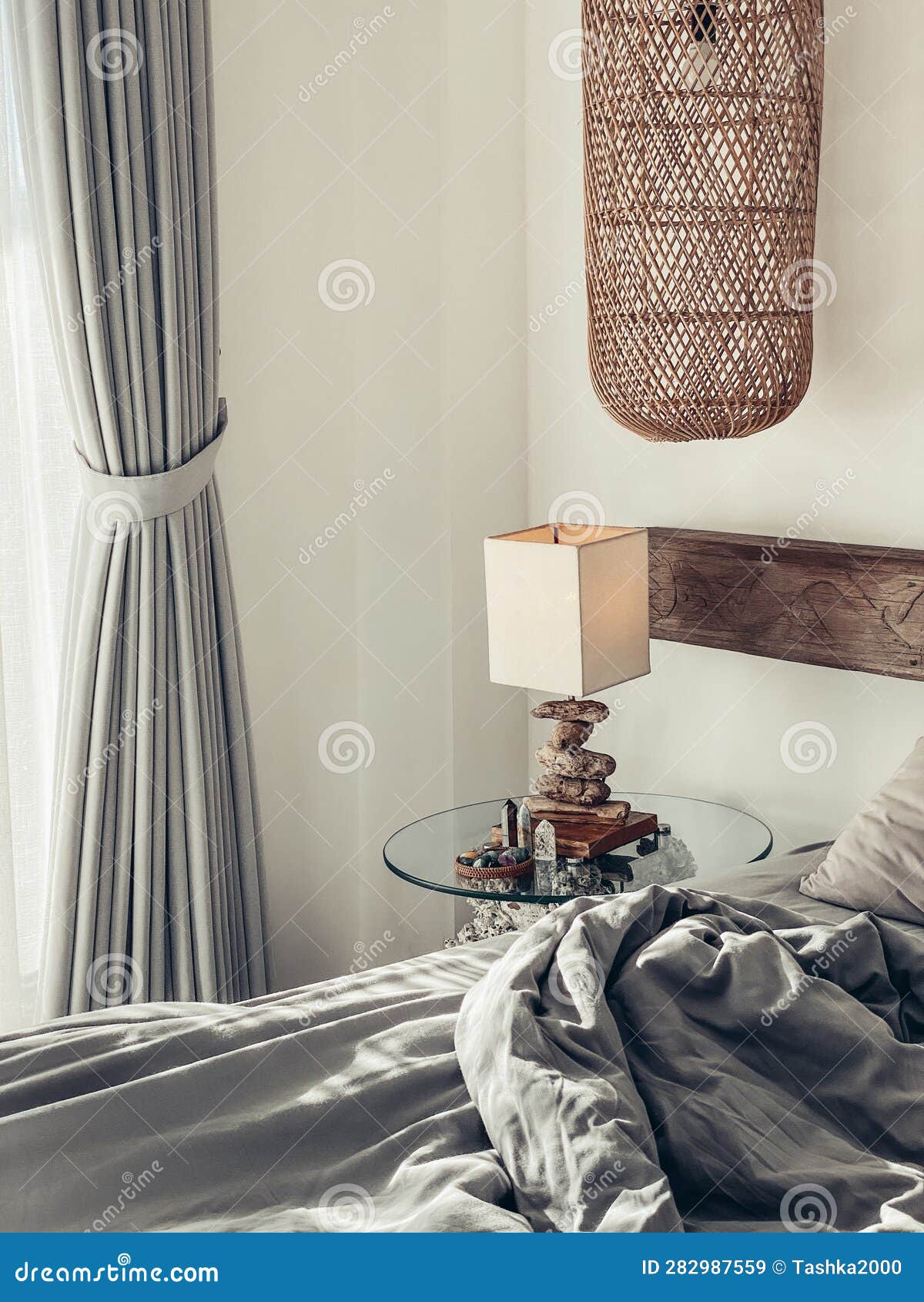 Bedside Table with Night Light, Different Healing Crystals Stock Image - Image of bedside, lamp ...