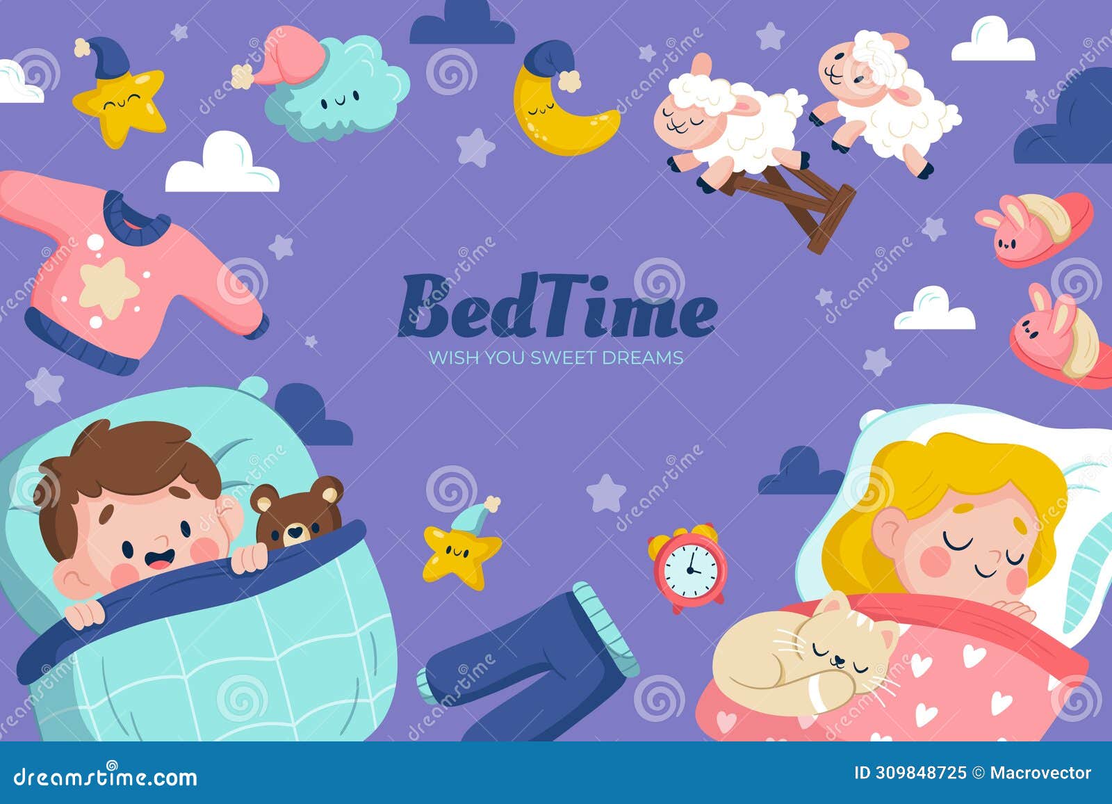 Bedtime Composition In Hand Drawn Design Royalty-Free Stock Photo ...