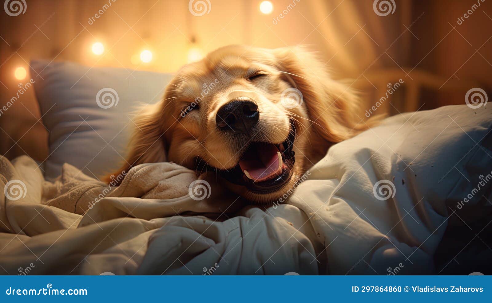 Bedtime Bliss Dog Smiles with Delight Stock Illustration - Illustration ...