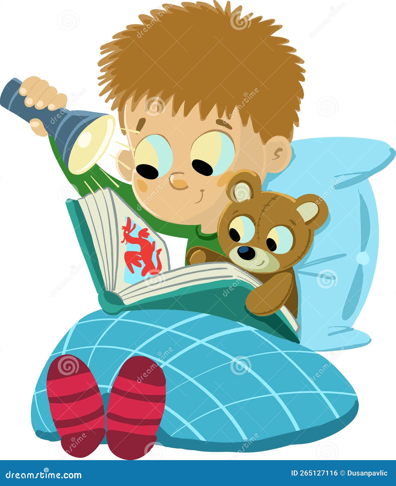Bedtime Boy is Reading a Book Stock Illustration - Illustration of ...
