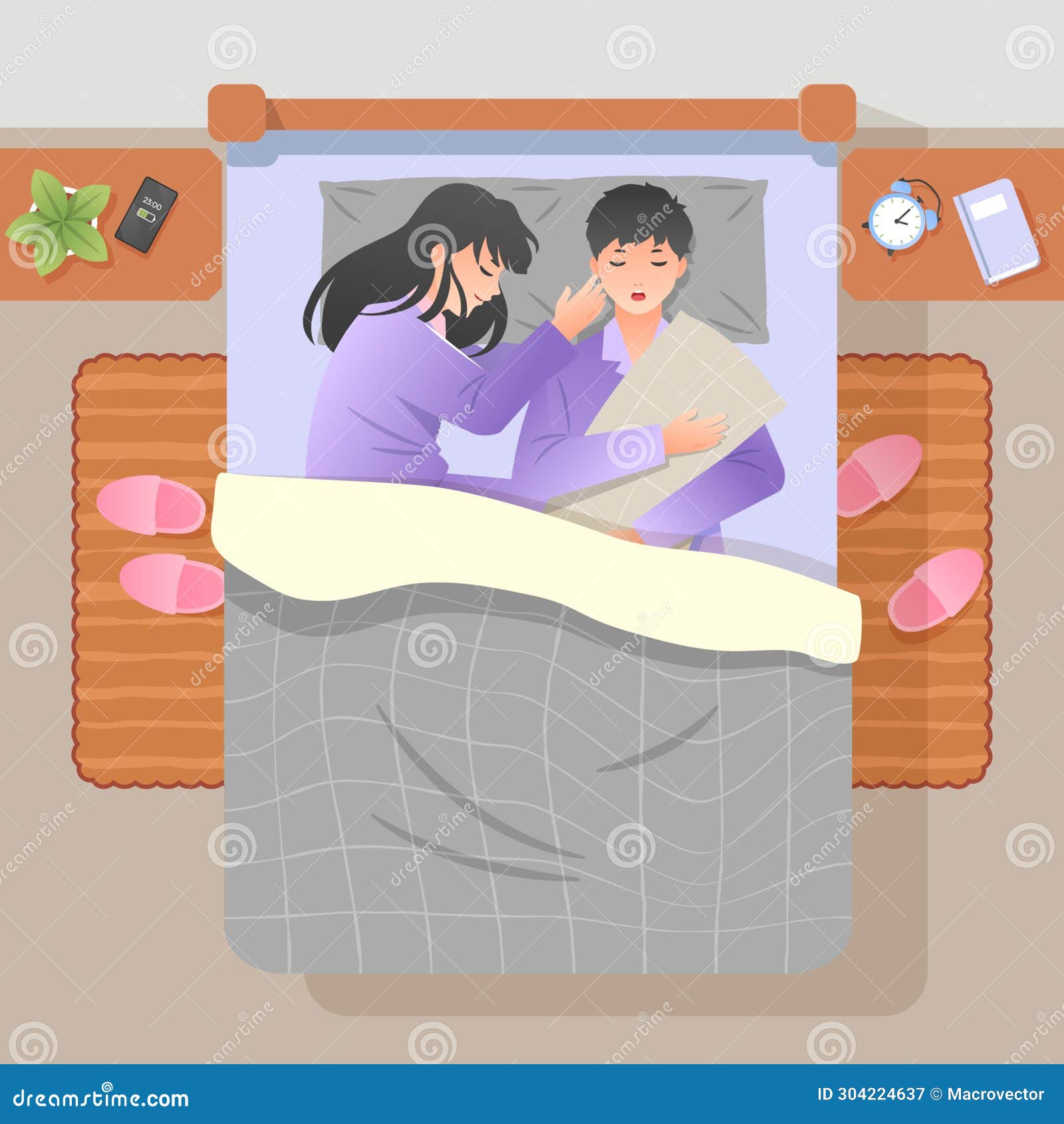 Bedtime Hand Drawn Flat Cartoon Composition Stock Illustration ...
