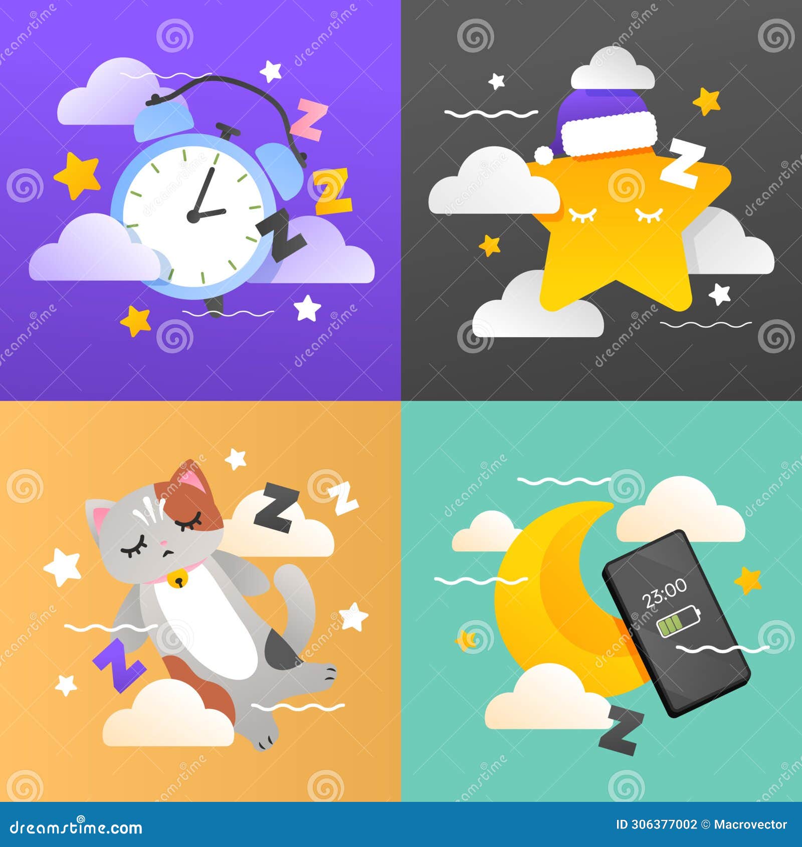 Bedtime Hand Drawn Flat Cartoon Composition Set Royalty-Free Stock ...
