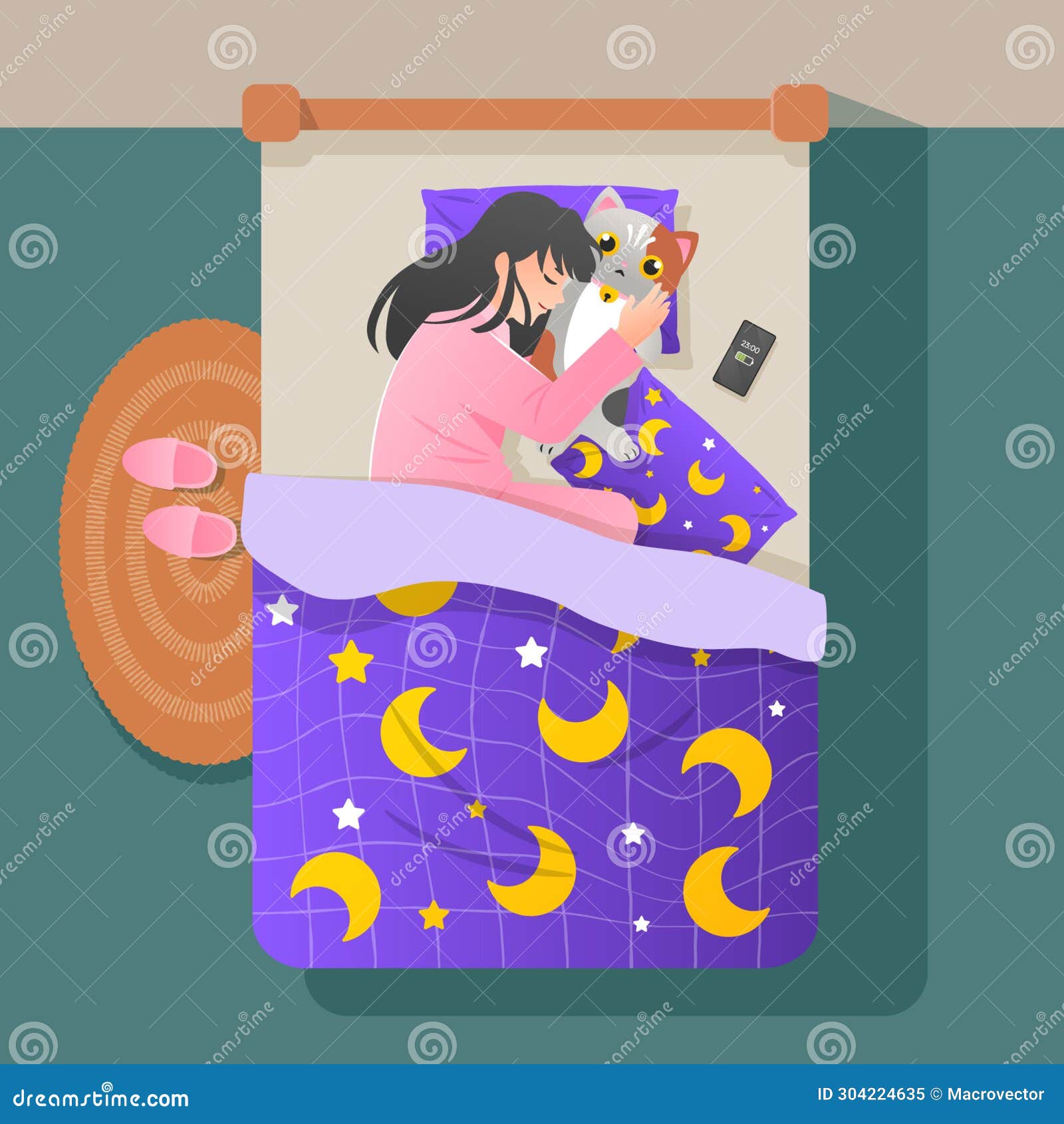 Bedtime Composition In Hand Drawn Design Royalty-Free Stock Photo ...