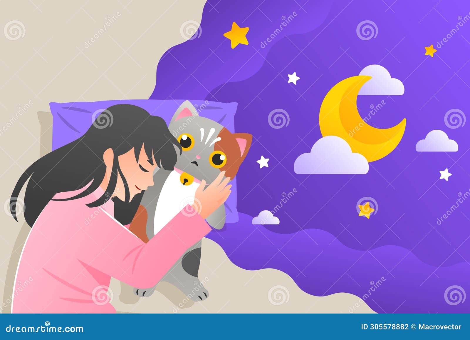 Bedtime Hand Drawn Flat Cartoon Composition Stock Illustration ...