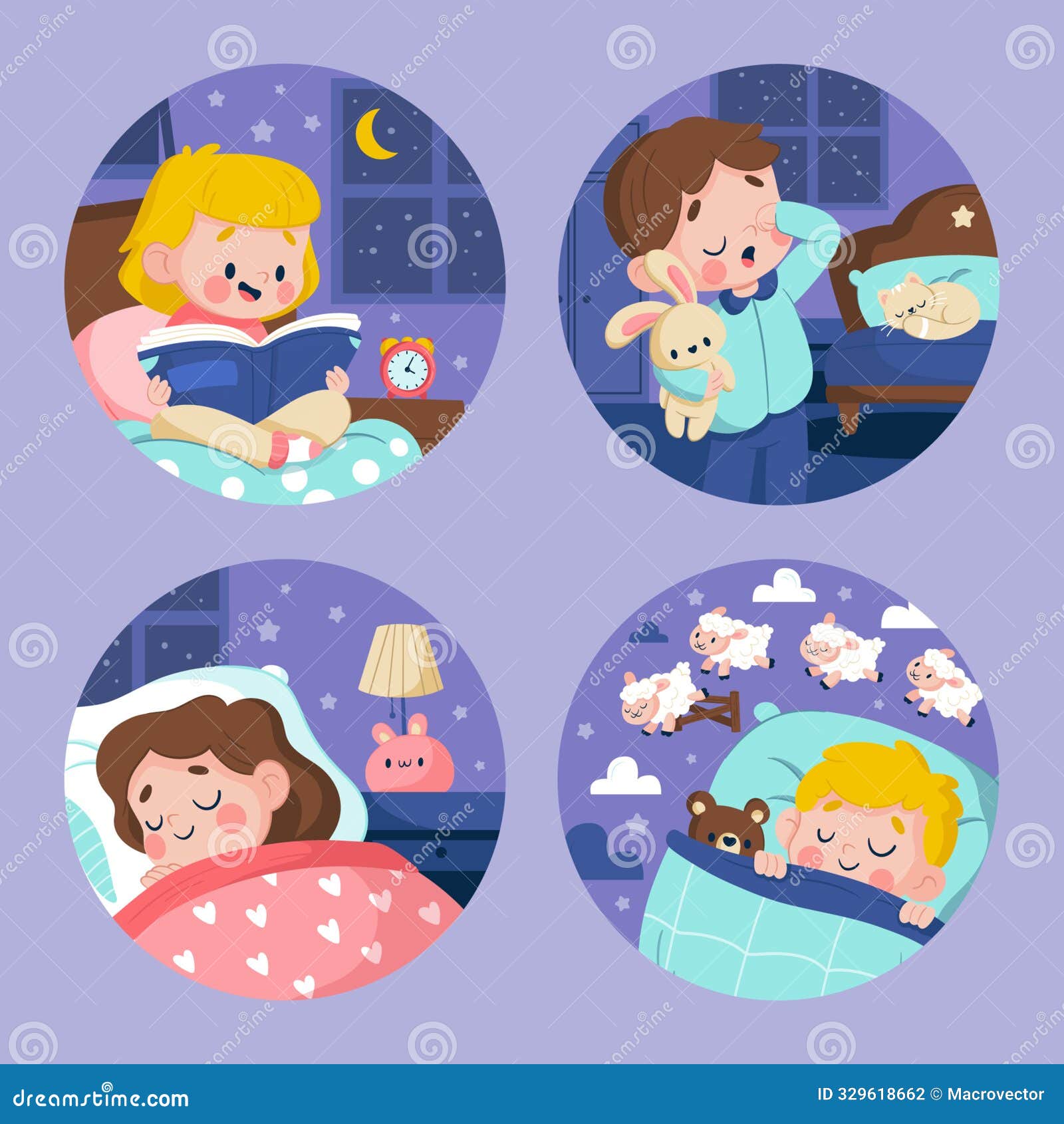 Bedtime Illustrations In Flat Cartoon Style Stock Photo | CartoonDealer ...