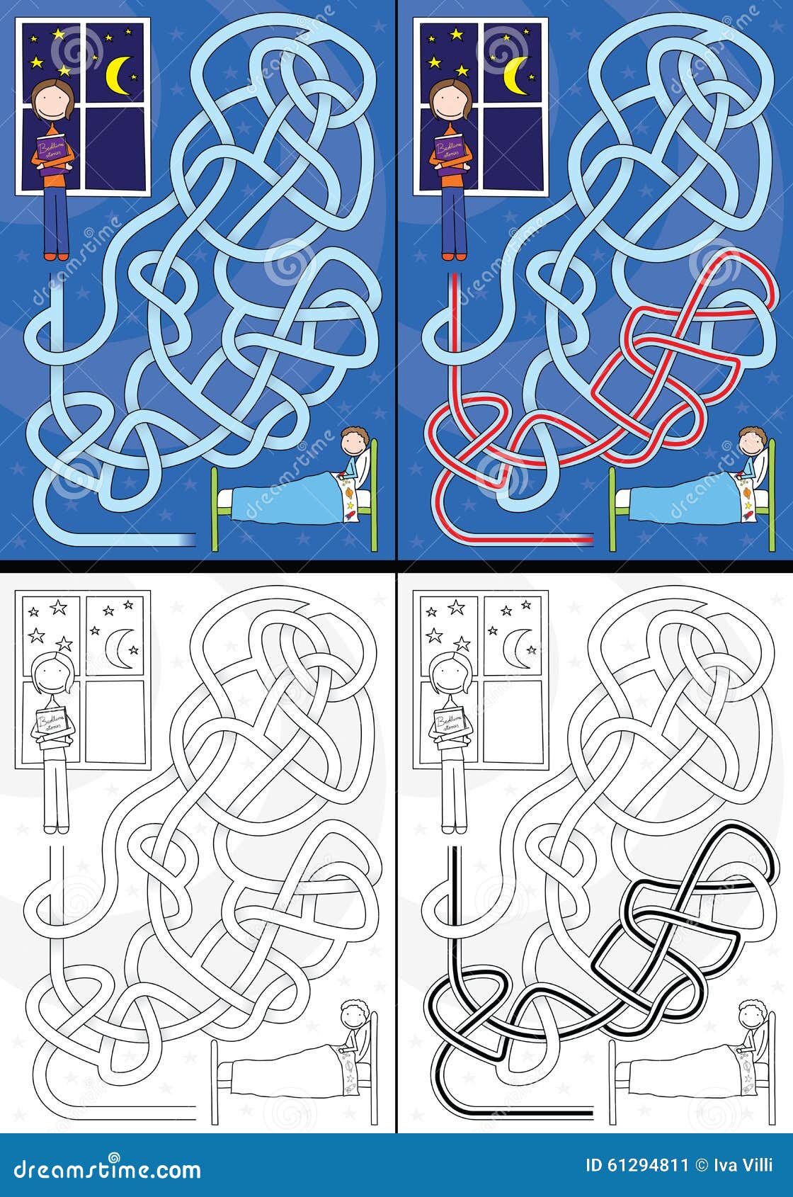 Bedtime story maze stock vector. Illustration of solution - 61294811