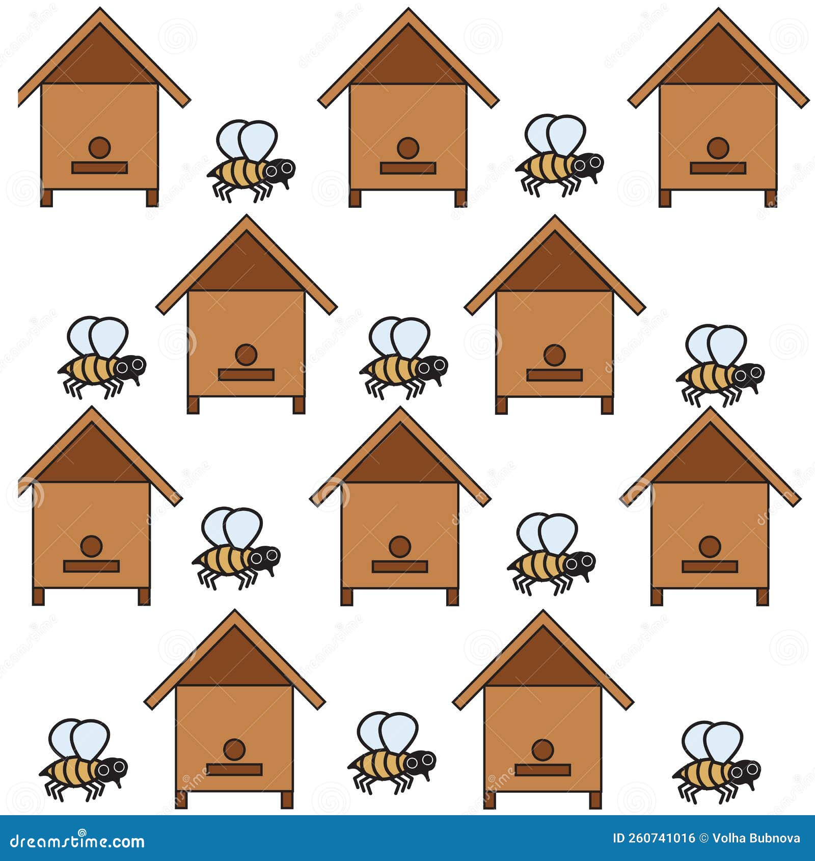Bee Apiary. Beehive with Bees in Cartoon Style. Seamless Pattern Stock ...