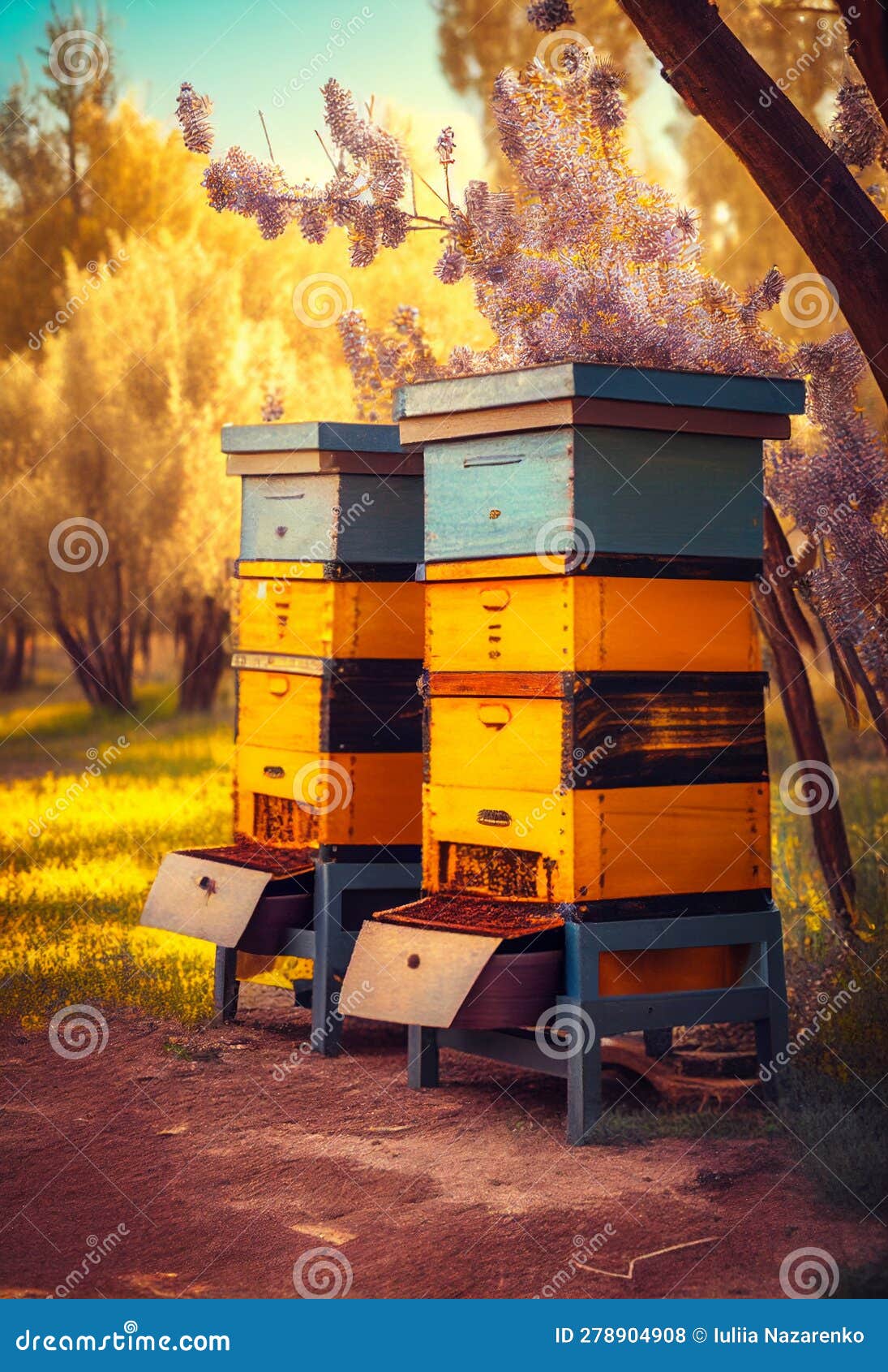 Bee Apiary with Bees. AI Generated Stock Illustration - Illustration of ...