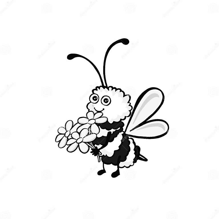 Bee with a Bouquet of Daisies, Vector Illustration Stock Illustration ...