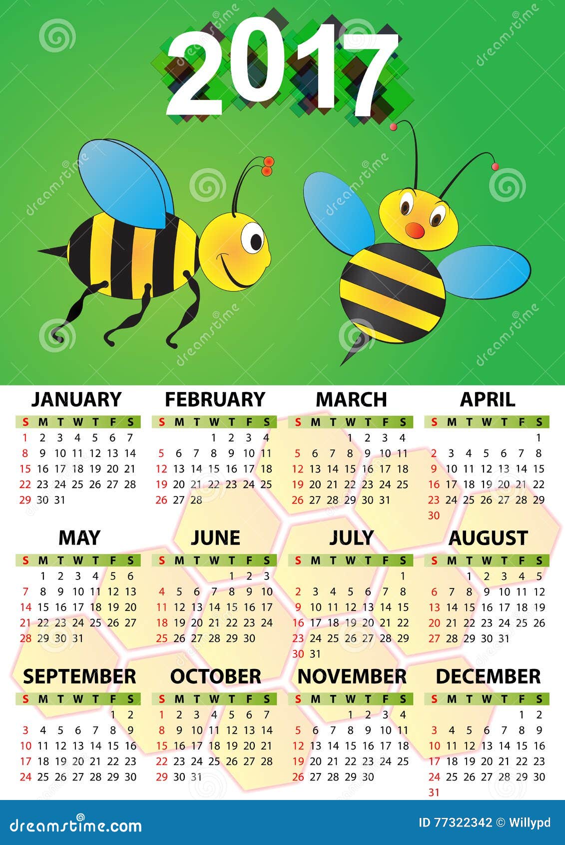 2017 bee calendar stock vector. Illustration of vector - 77322342