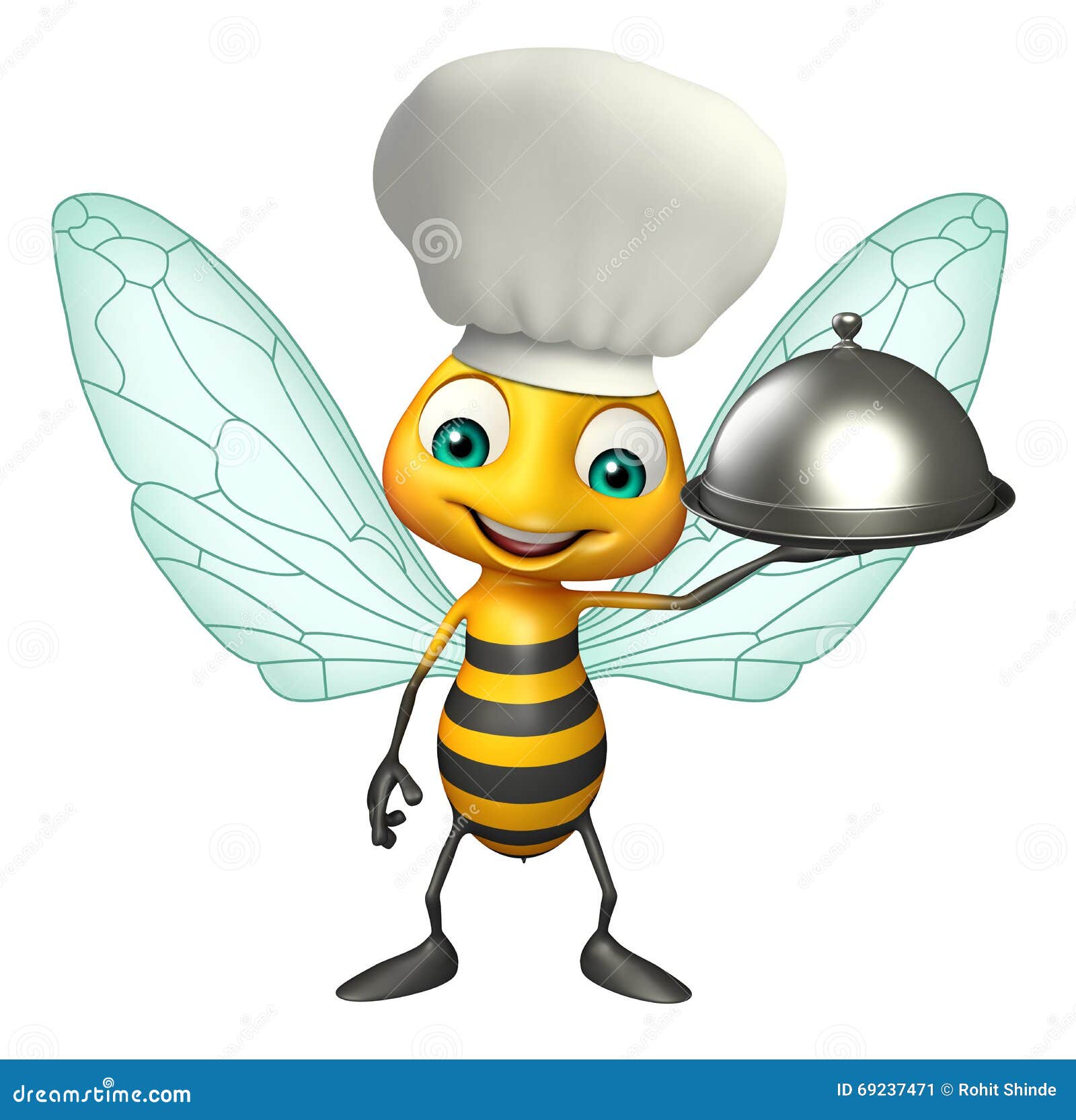 Bee Cartoon Character with Chef Hat and Cloche Stock Illustration ...