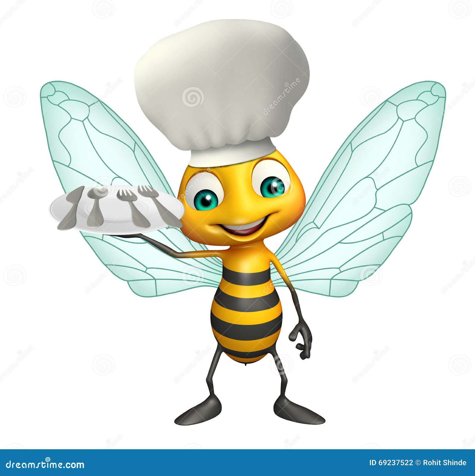 Bee Cartoon Character with Chef Hat and Dinner Plate Stock Illustration ...