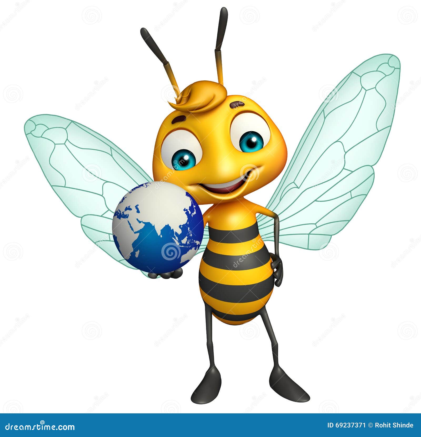 Bee Cartoon Character with Earth Stock Illustration - Illustration of ...